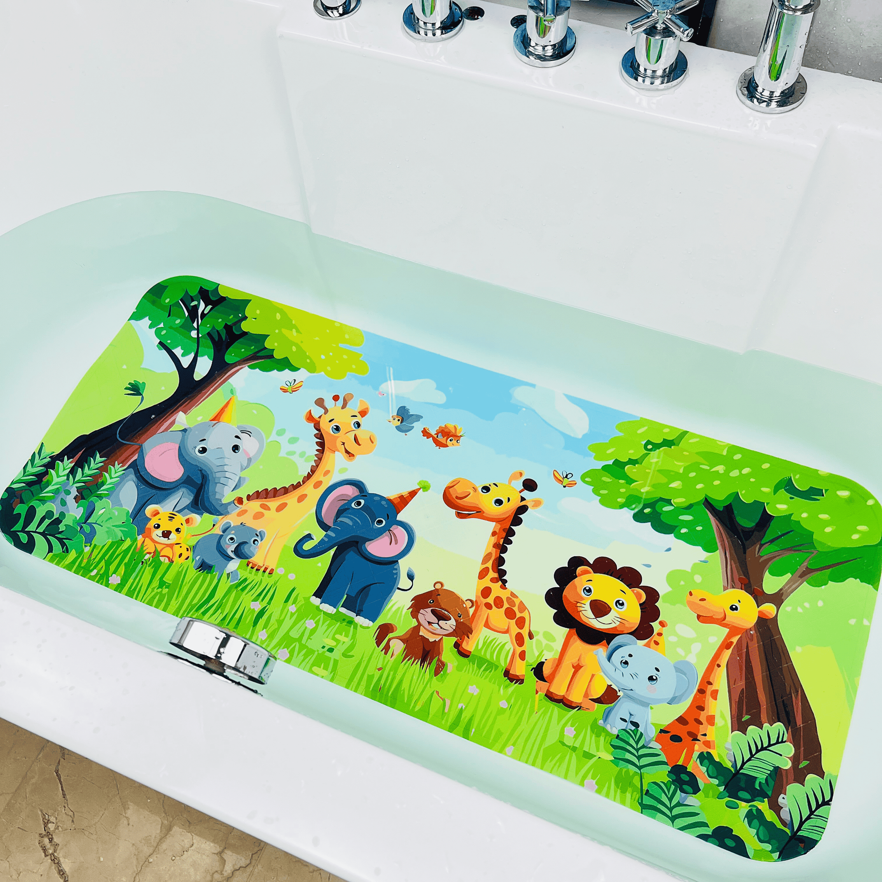Cartoon Kids Bath Mat - Non Slip Bathtub Mat 35x16 Inch XL Large Size ...