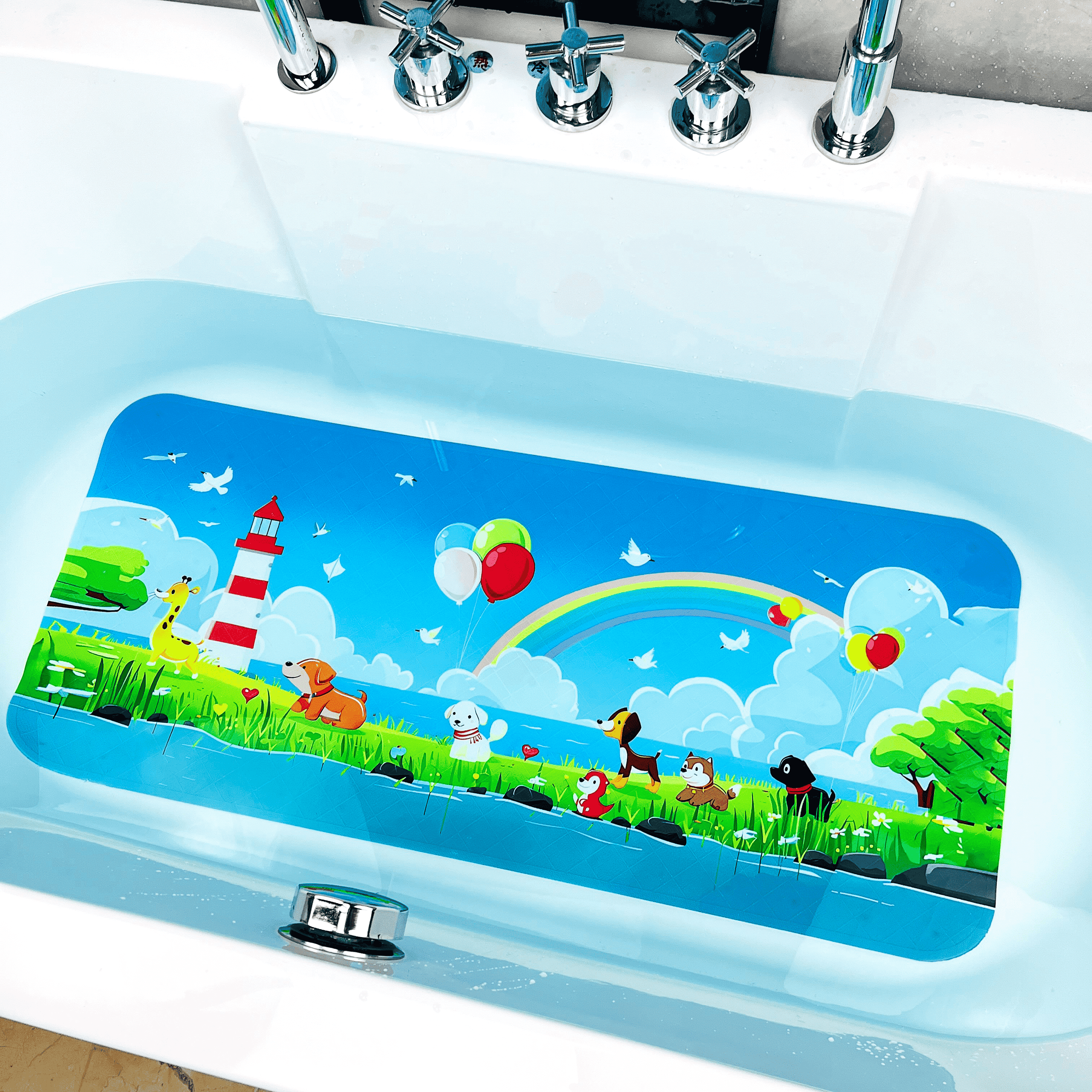 Cartoon Kids Bath Mat - Non Slip Bathtub Mat 35x16 Inch XL Large Size ...