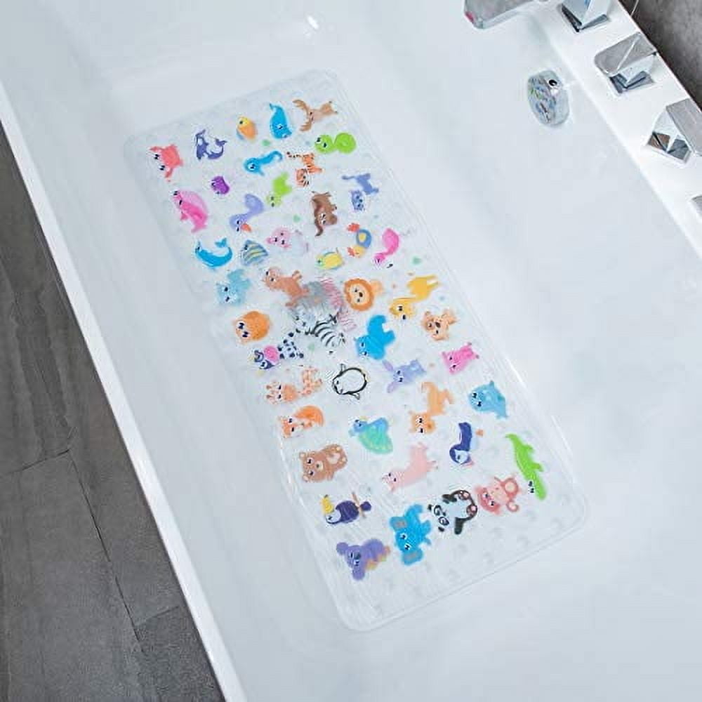 BeeHomee Cartoon Kids Bath Mat, XL 35x16 Inch, Soft Durable PVC Bathtub ...