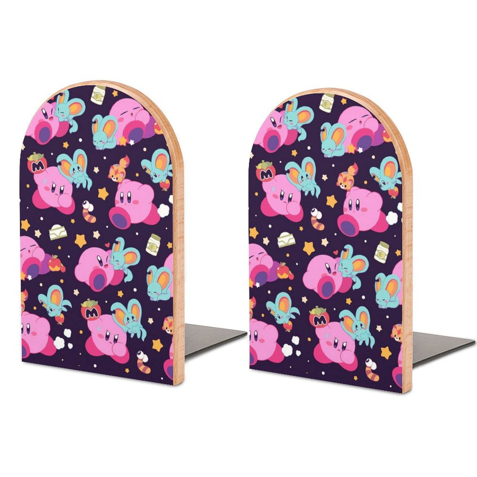 Cartoon Kirby Bookends Wood Book Divider Decor Shelves Non-Skid Book ...