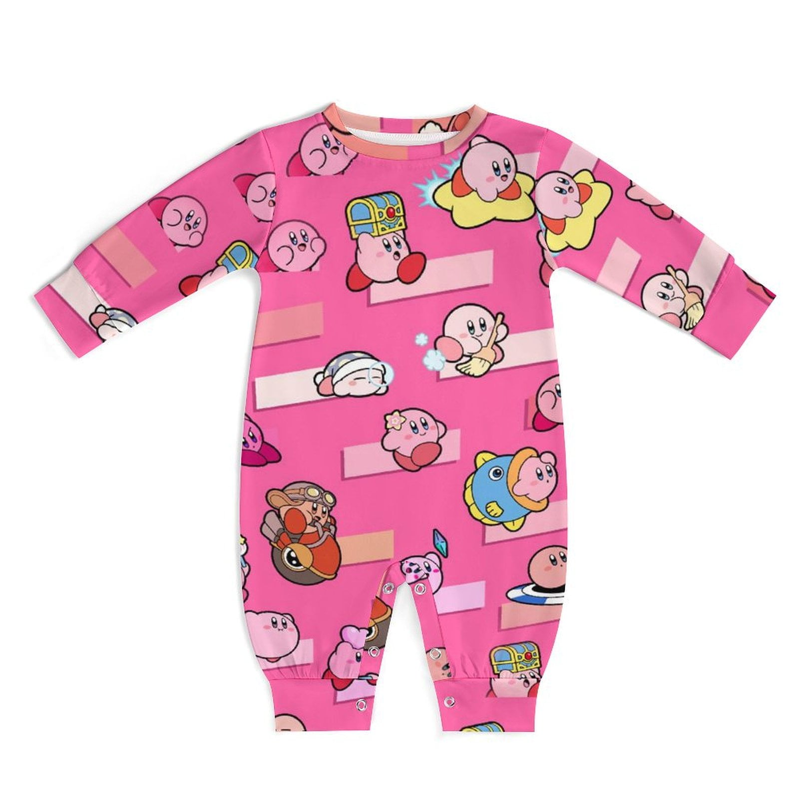 Cartoon Kirby Game Baby Rompers One-Piece Long Sleeve Jumpsuit ...