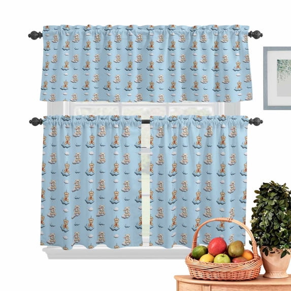 Cartoon Kitchen Curtains Valances 3 Piece Set, Cute Bear Flowers ...