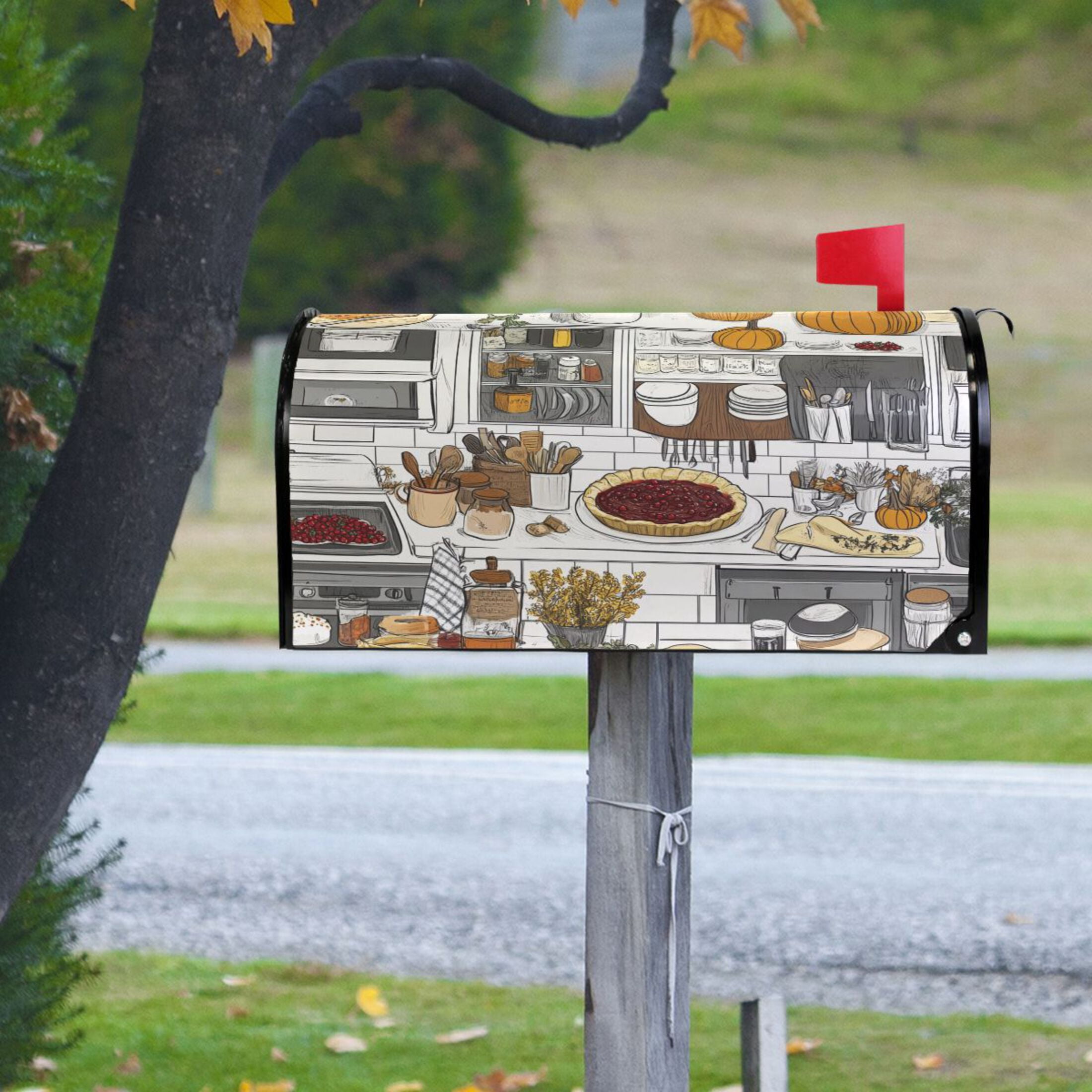 Cartoon Kitchen Pattern Magnetic PVC Mailbox Cover, 20.7" x 18 ...