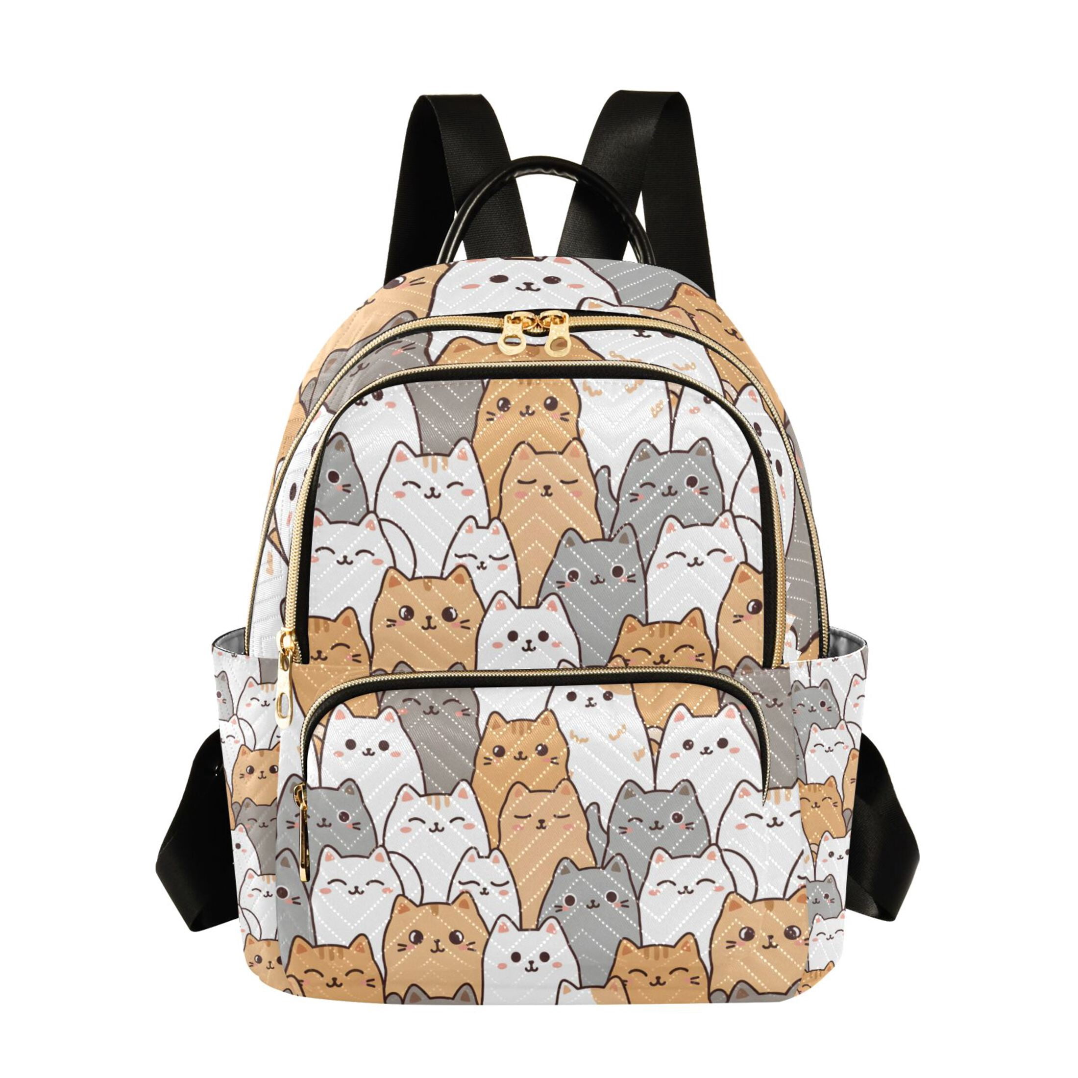 Cartoon Kitten Fashion Backpack Quilted Lightweight Women Travel ...