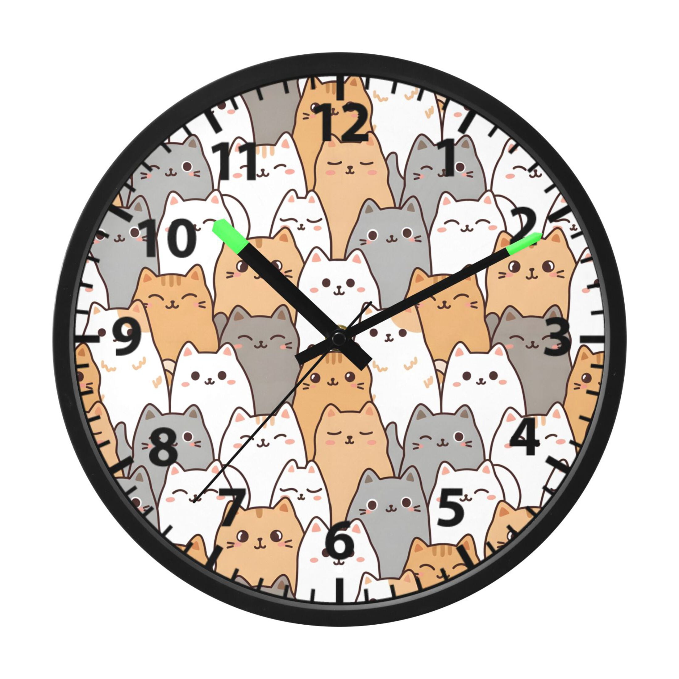 Cartoon Kitten Wall Clock 12 Inch Voice Activated Night Light Silent ...