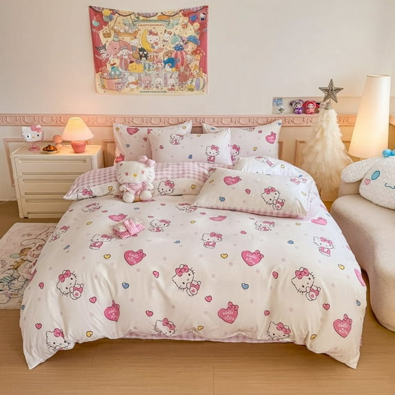 Cartoon Kitty Cat Cinnamoroll Kuromi Duvet Cover Flat Bed Sheet ...
