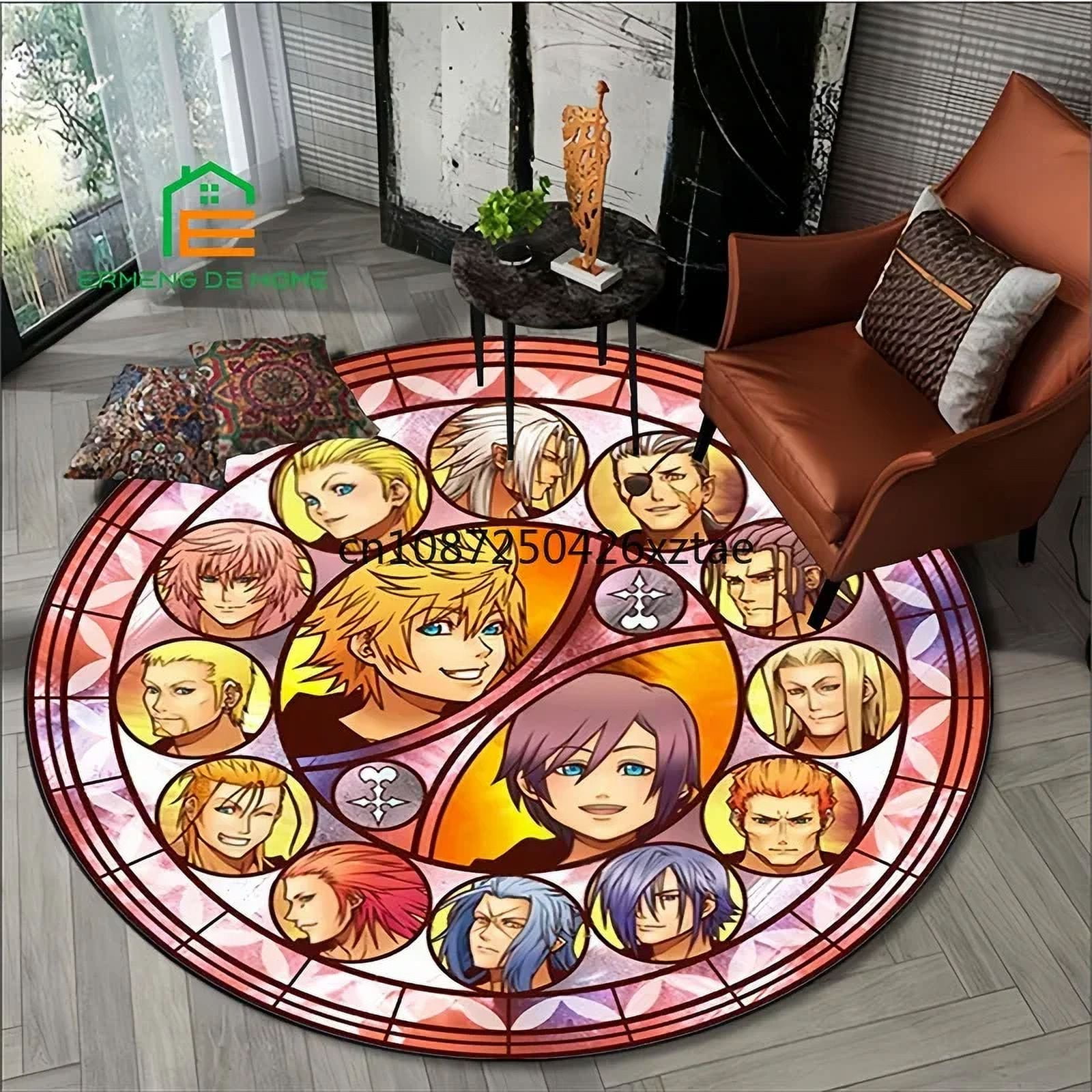 Cartoon Kk-Kingdom H-Hearts Pattern Area Round Carpet Living Room ...