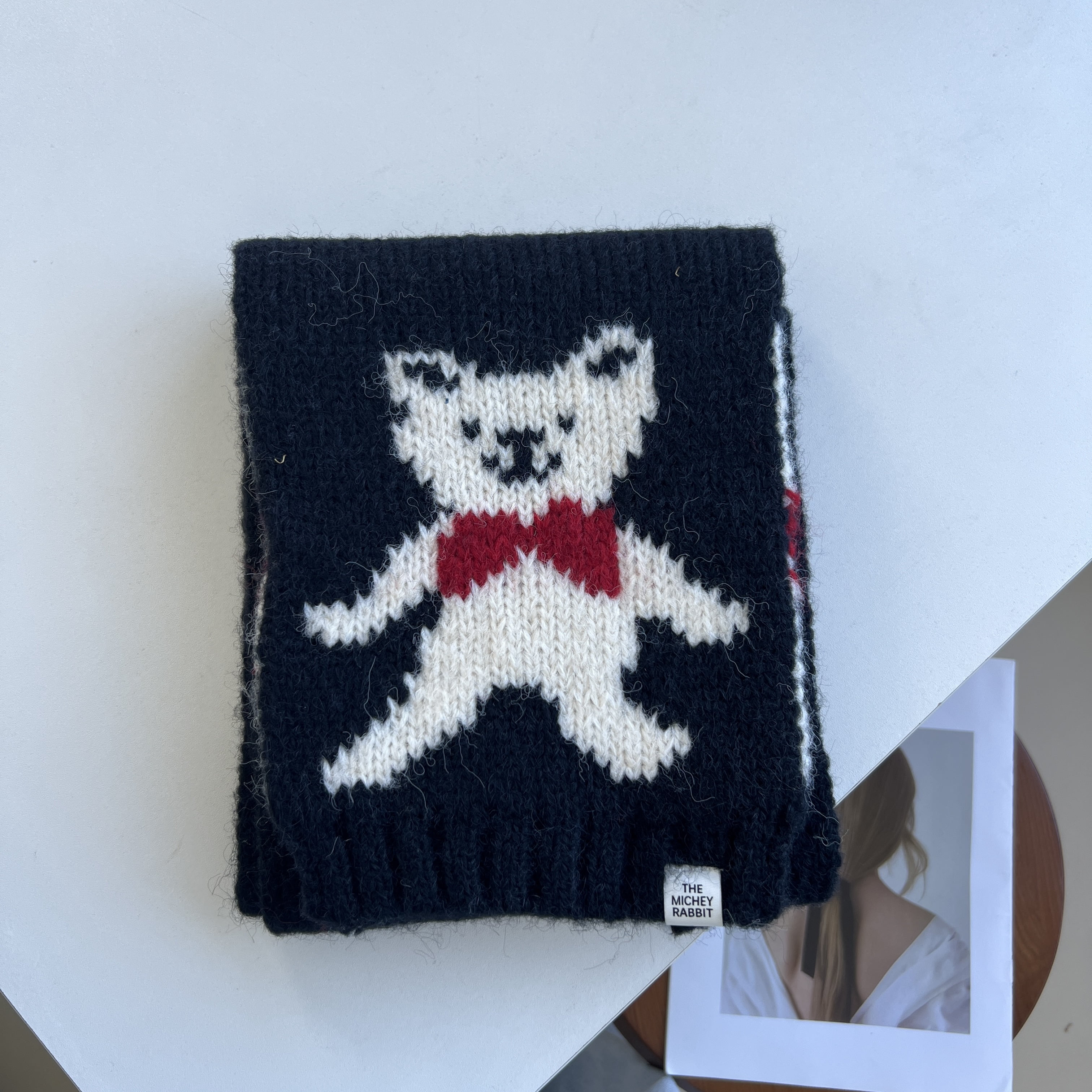 Cartoon Knit Jacquard Teddy Bear Scarf for Women, Winter Atmosphere ...