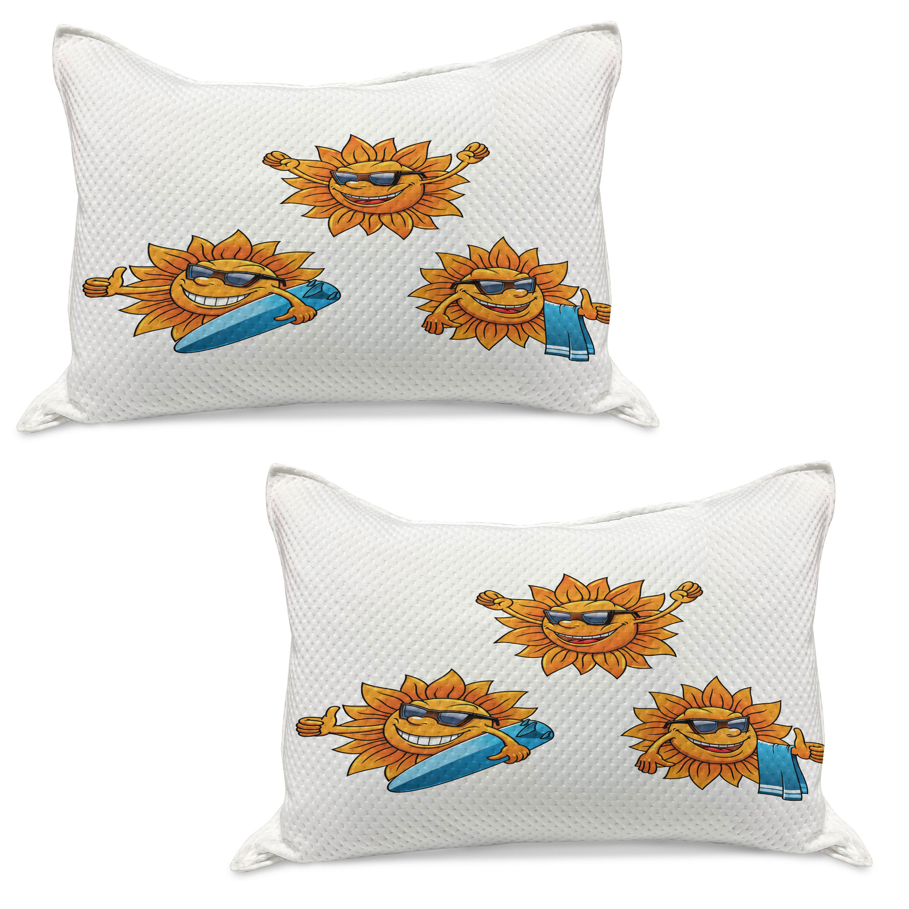Cartoon Knitted Quilt Pillowcover Set of 2, Surf Sun Characters Wearing ...