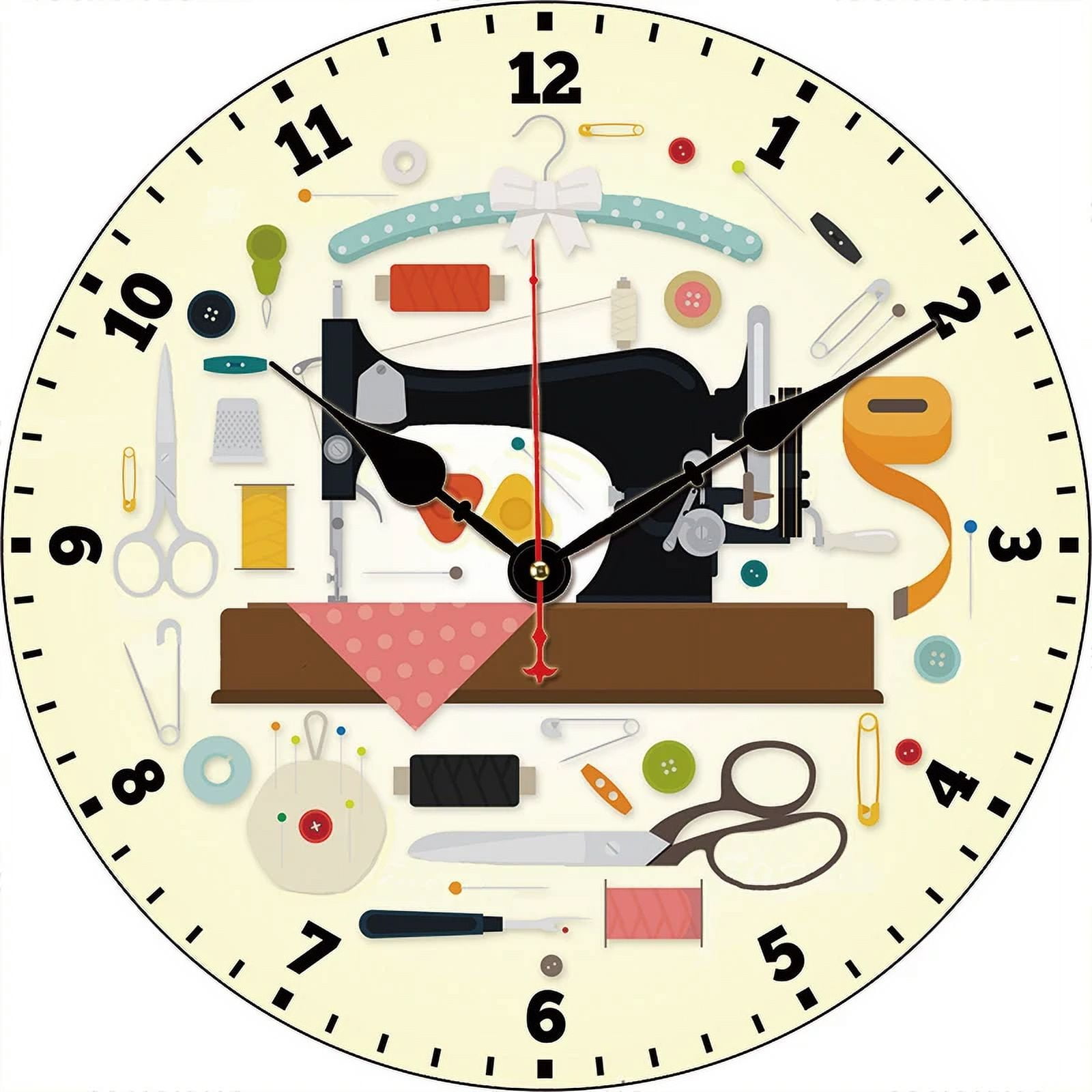 Cartoon Knitting Machine Tools Large Clock Living Room Home Decor Round ...