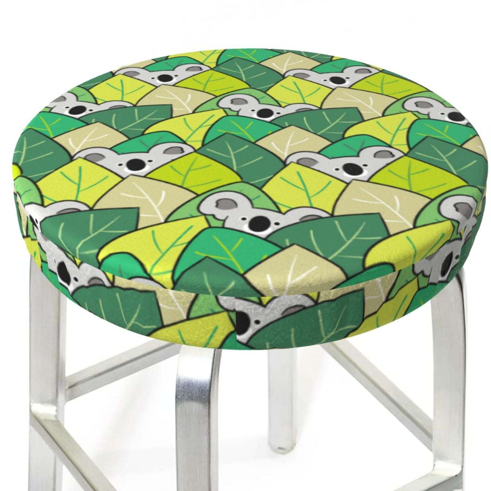 Cartoon Koala Bear and Leaf Bar Stool Covers - Stretch Round Seat ...
