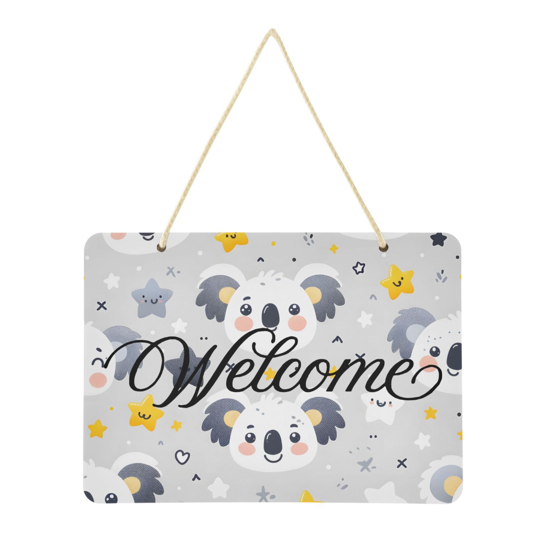 Cartoon Koala Face and Star Welcome Sign Front Door PVC 14x10 inch ...