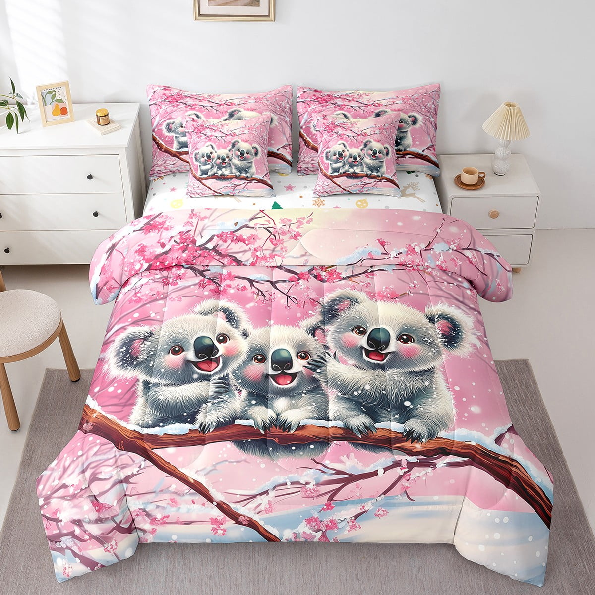 Cartoon Koala Kids Bed In A Bag Pink Cherry Blossom Bedding Set For ...