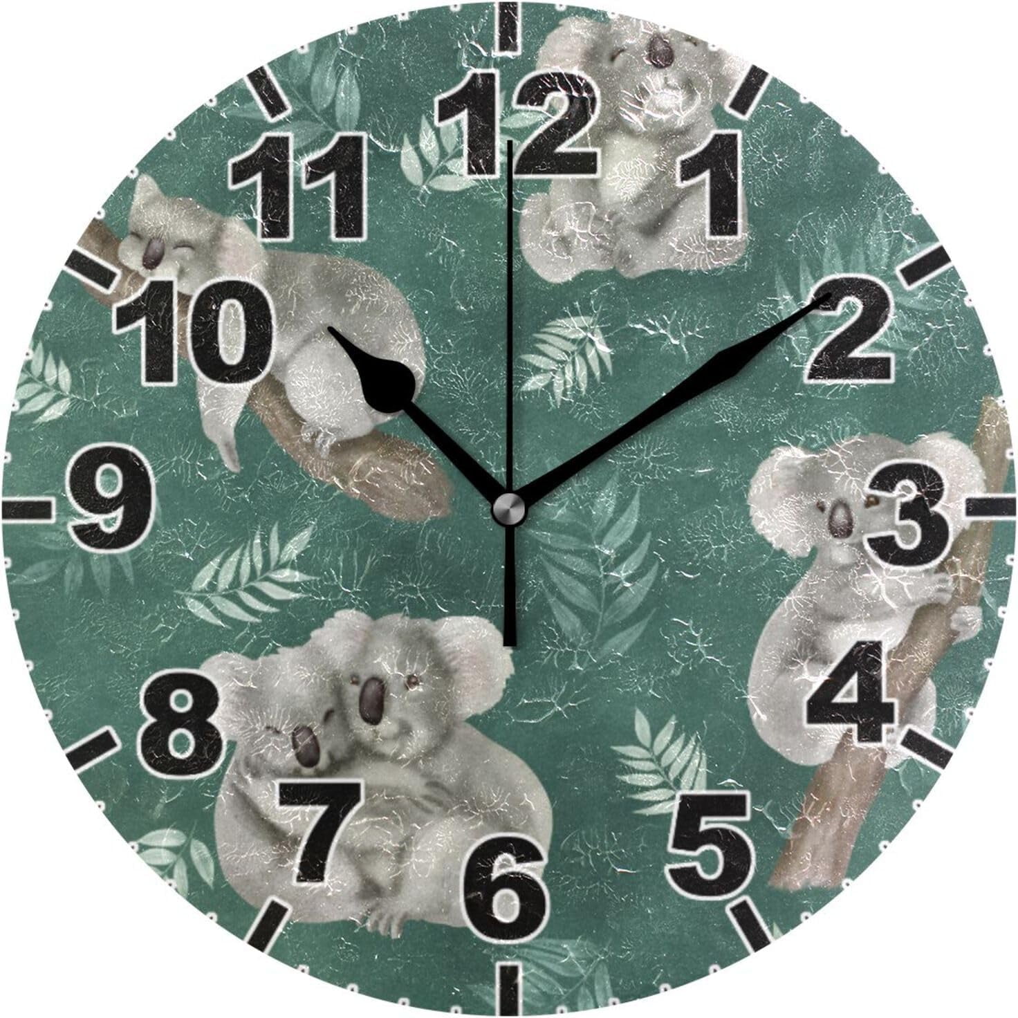 Cartoon Koala Round Wall Clock, Battery Operated Silent Non Ticking ...