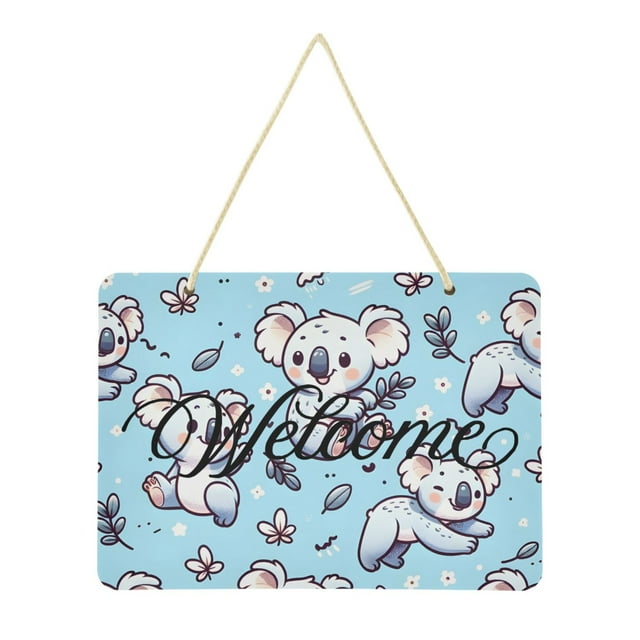 Cartoon Koala and Leaf Welcome Sign Front Door PVC 14x10 inch Hanger ...