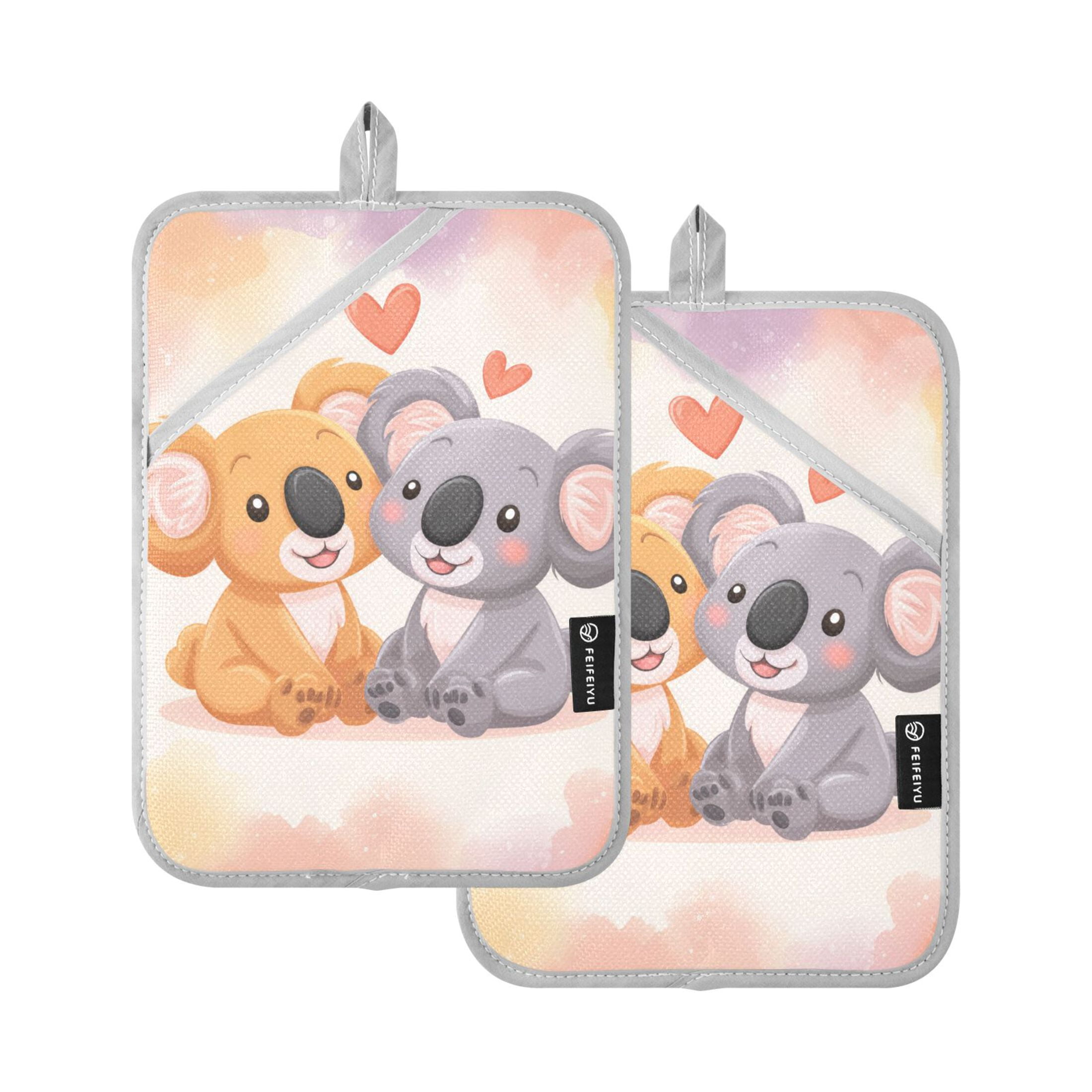 Cartoon Koala in Love Valentine Pot Holder Heat Resistant Mat Oven Hot ...