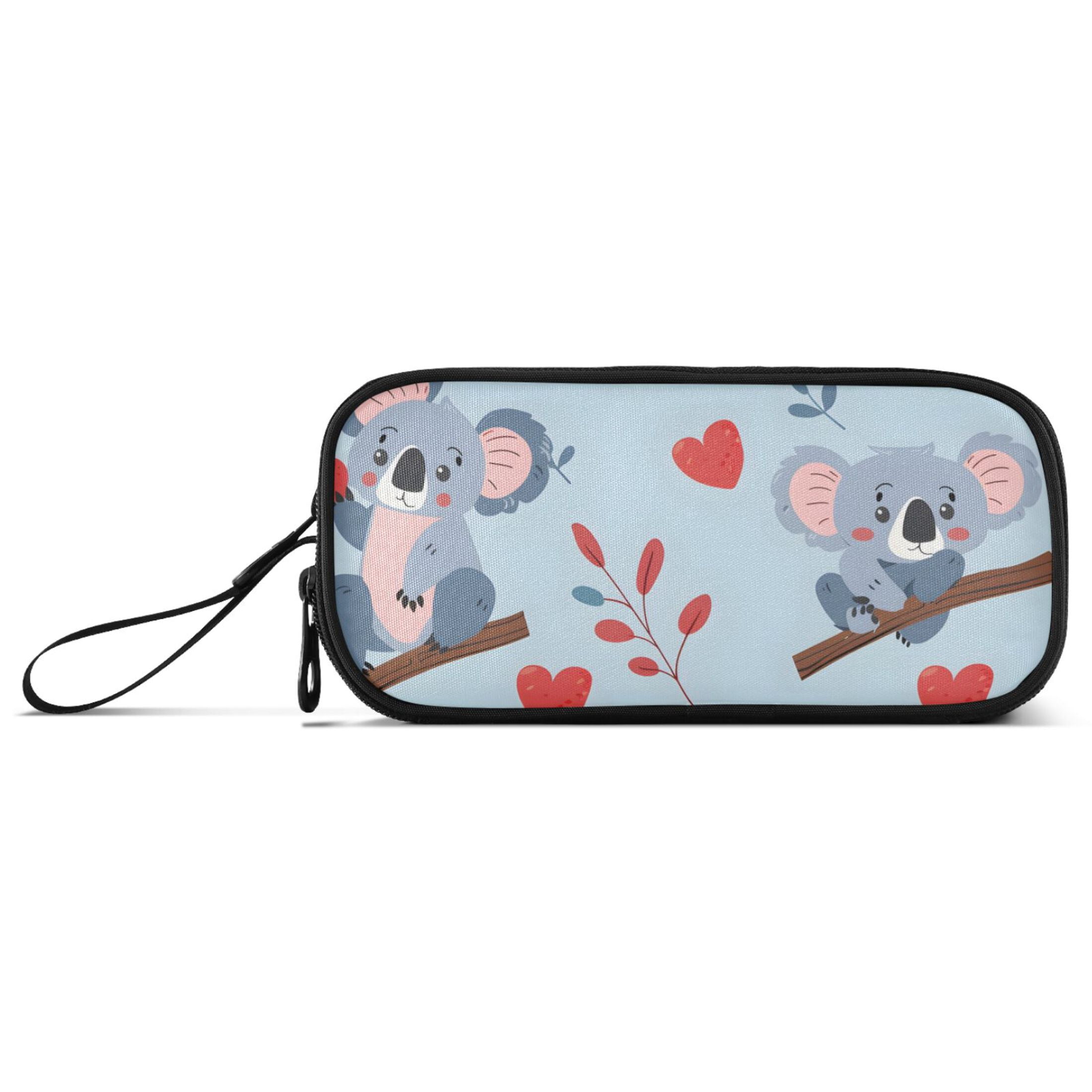 Cartoon Koala on Branch Heart Leaves Pencil Case Stationary Holder Pen ...