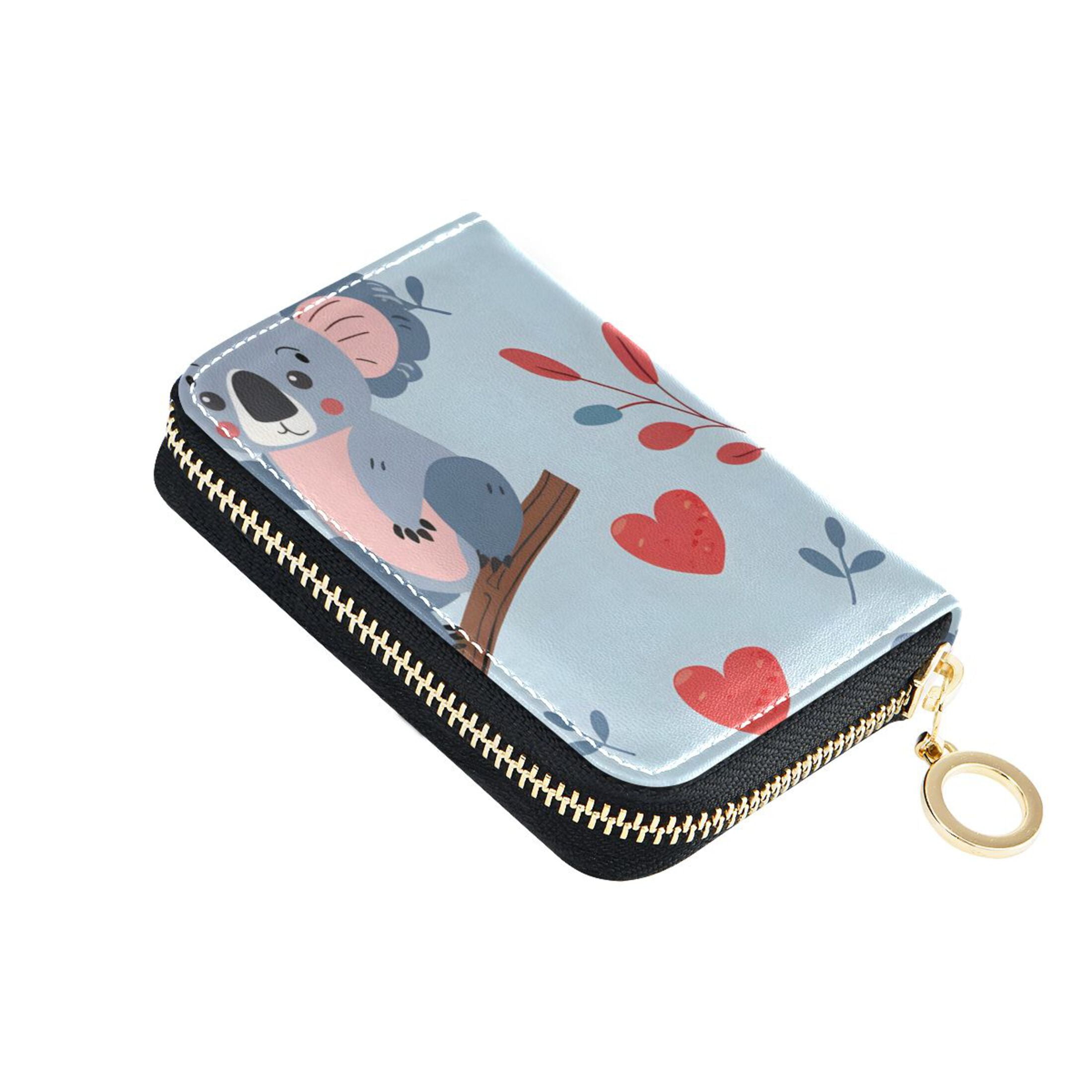 Cartoon Koala on Branch Heart Leaves Women's Credit Card Holder PU ...