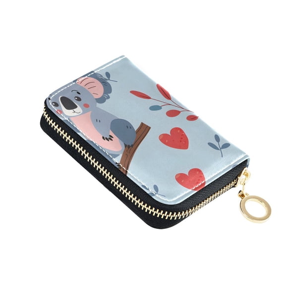 Cartoon Koala on Branch Heart Leaves Women's Credit Card Holder PU ...