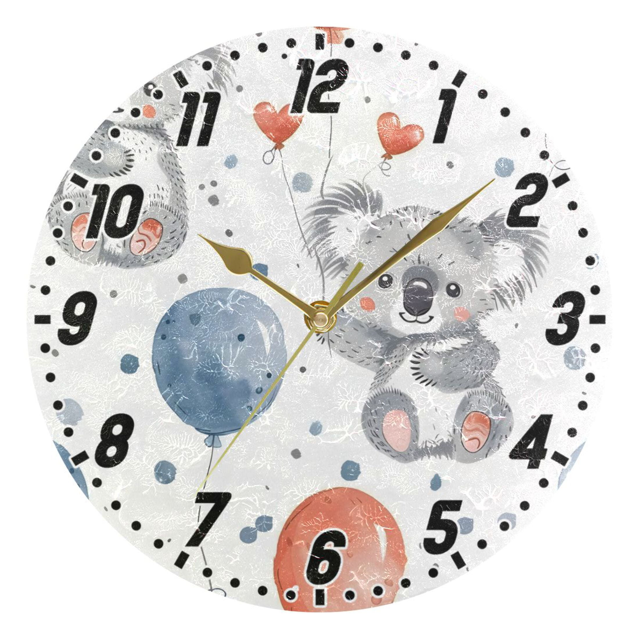 Cartoon Koala with Balloon Round Wall Clock Battery Operated Silent Non ...