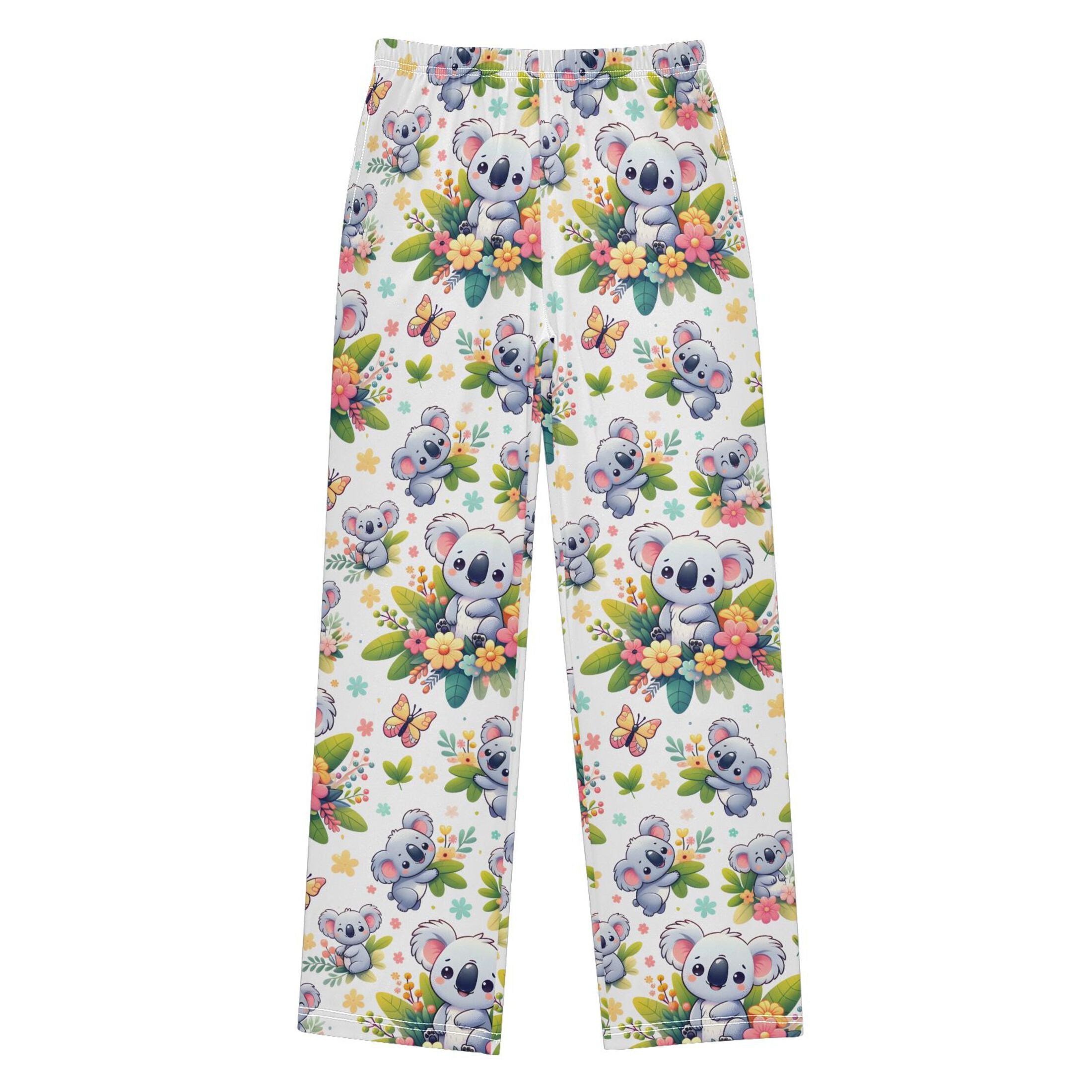 Cartoon Koala with Flower and Plant Christmas Pajama Pants Soft and ...