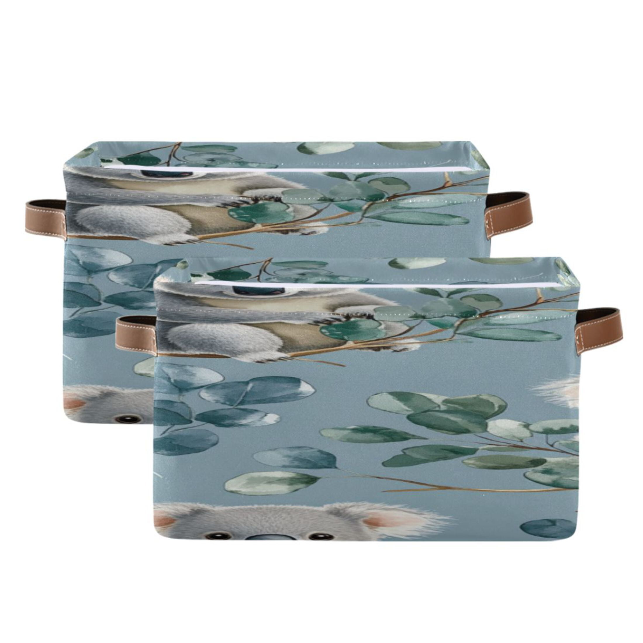 Cartoon Koalas with Eucalyptus Leaves Square Storage Bins with Handles ...