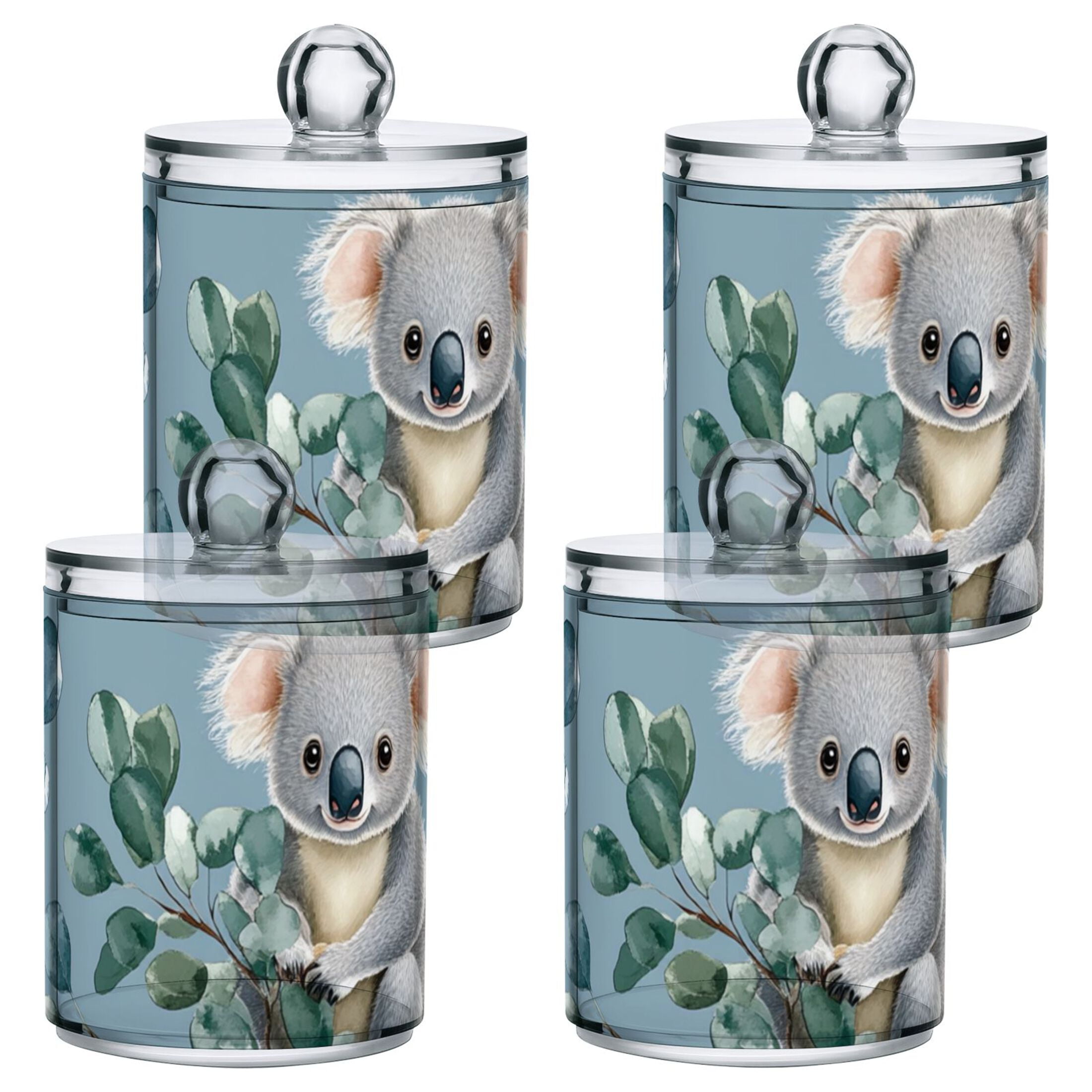 Cartoon Koalas with Eucalyptus Leaves Translucent Plastic Cans Storage ...