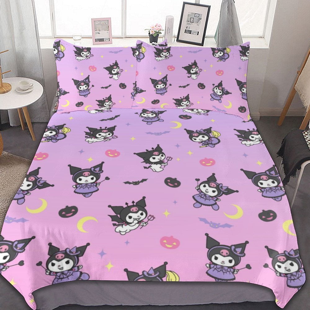 Cartoon Kuromi And Melody 3-Piece Bed Set Warm and Comfortable Kawaii ...