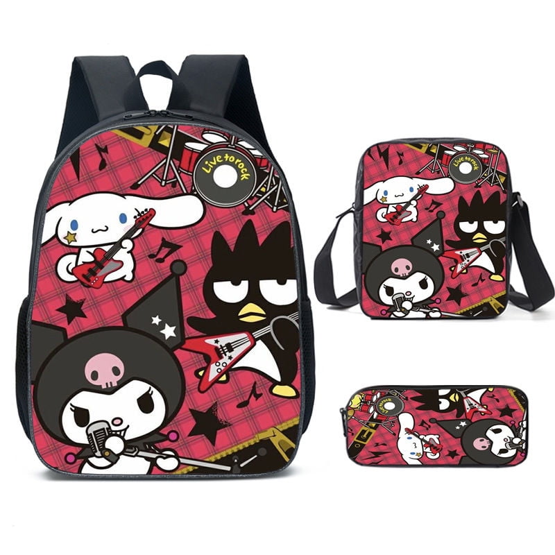 Cartoon Kuromi Kuromi three-piece set cinnamon dog school bag backpack ...