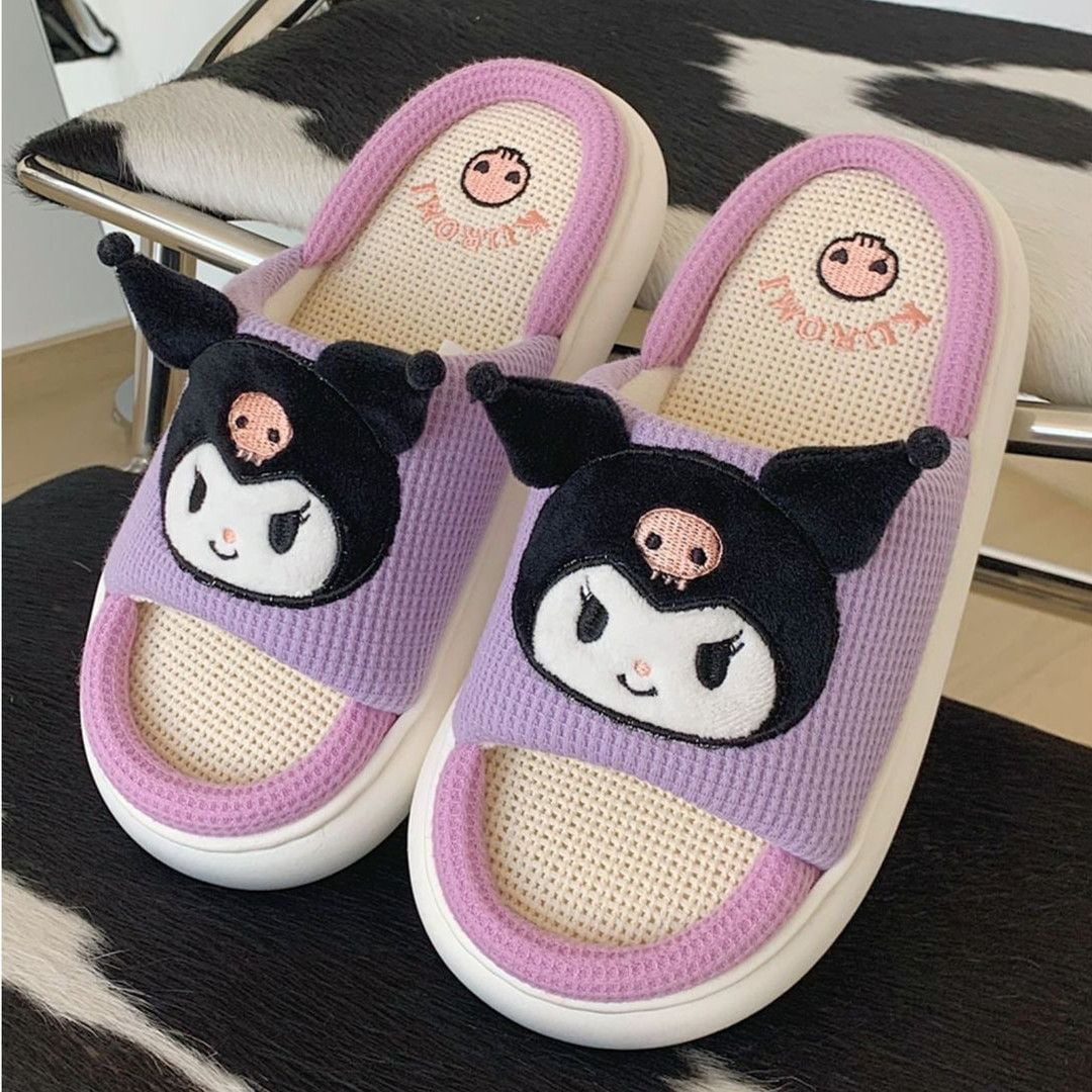 Cartoon Kuromi Linen Slippers Sanrioed Hello Kitty Anime Kawaii Cute ...