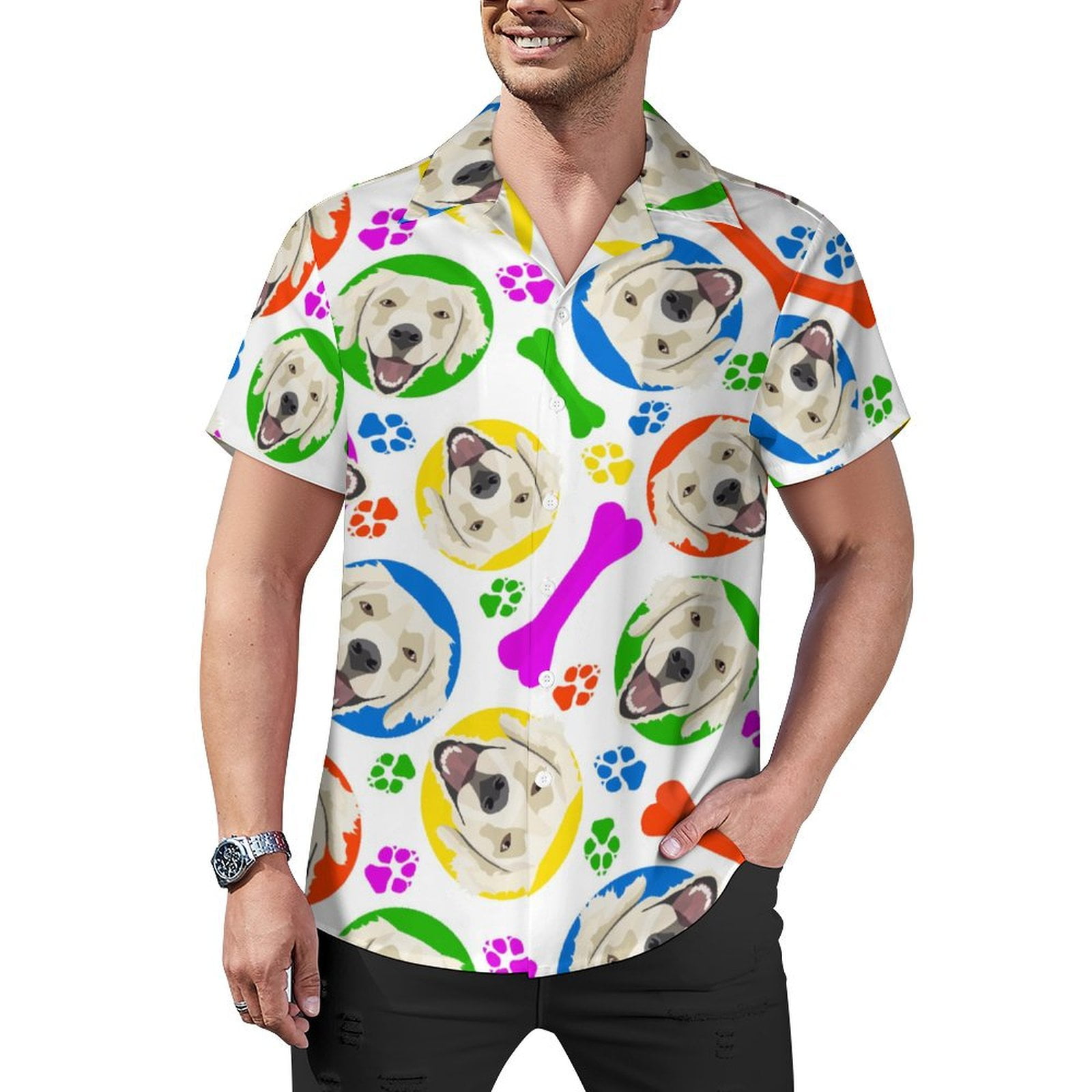 Cartoon Labrador Retriever Pajama Men Long Pj Sleepshirts Suit Cuban ...