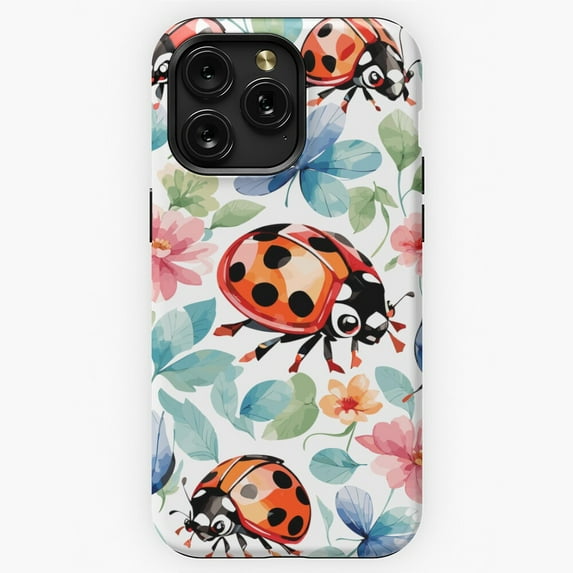 Cartoon Ladybug And Flowers iPhone Case 17 16 15 14 13 12 11 Pro Max ...