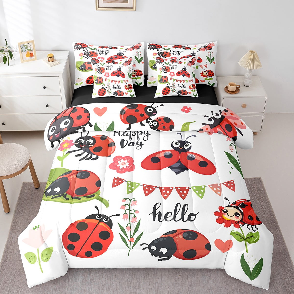 Cartoon Ladybug Bedding Comforter Sets 7pcs for Kids Boys Girls Cute ...