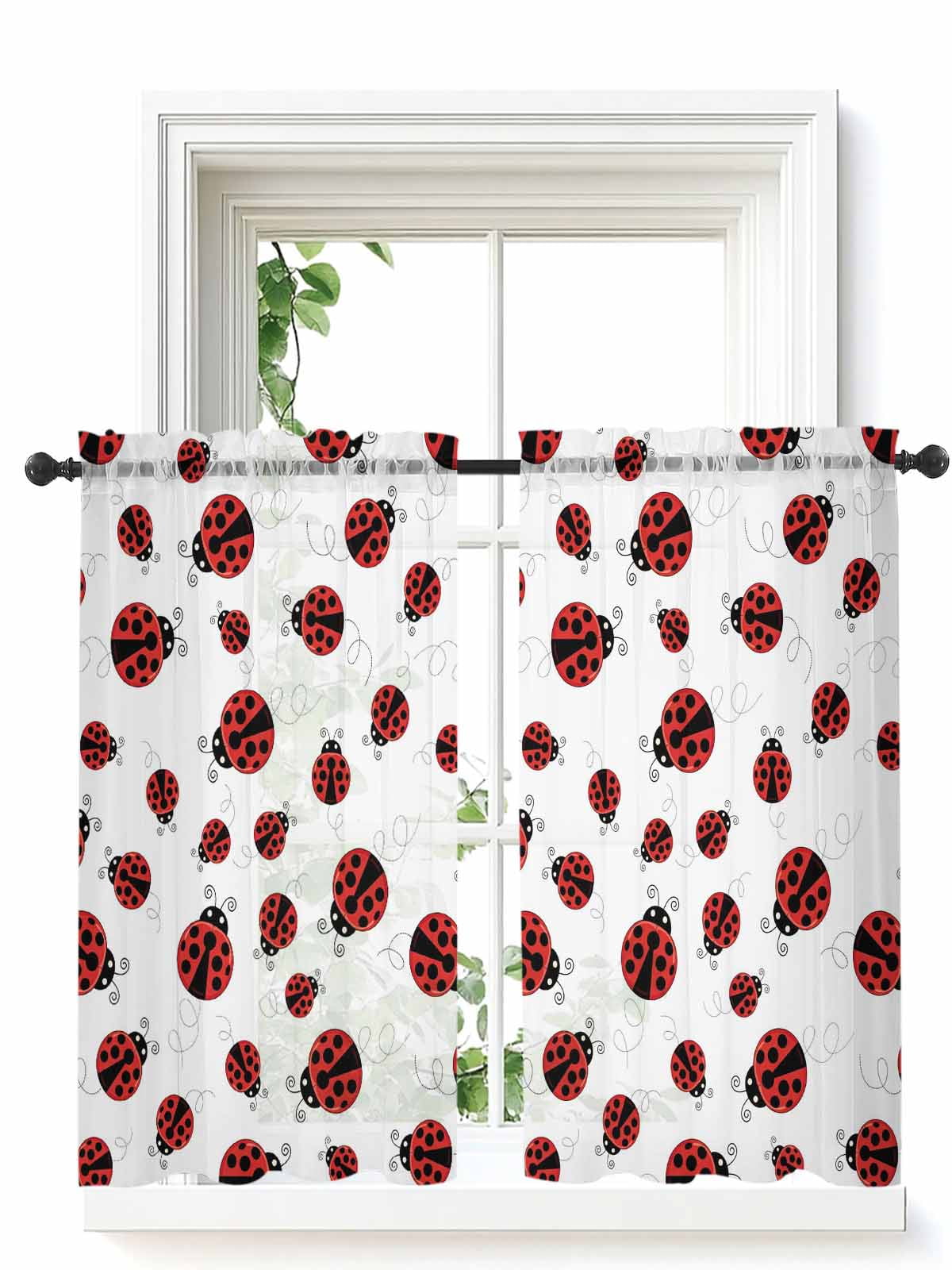 Cartoon Ladybug Curtains 54 Inch Length, Sheer Curtains for Bedroom ...