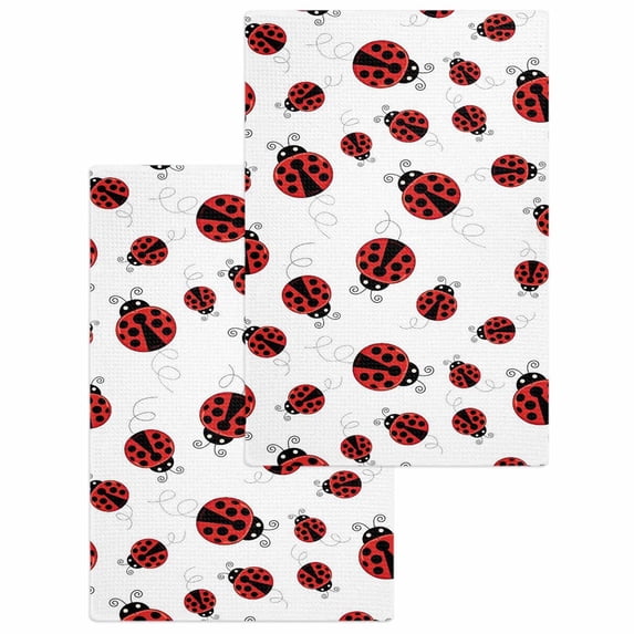 Cartoon Ladybug Hand Towels Set, Waffle Weave Kitchen Towels 2 Pieces ...