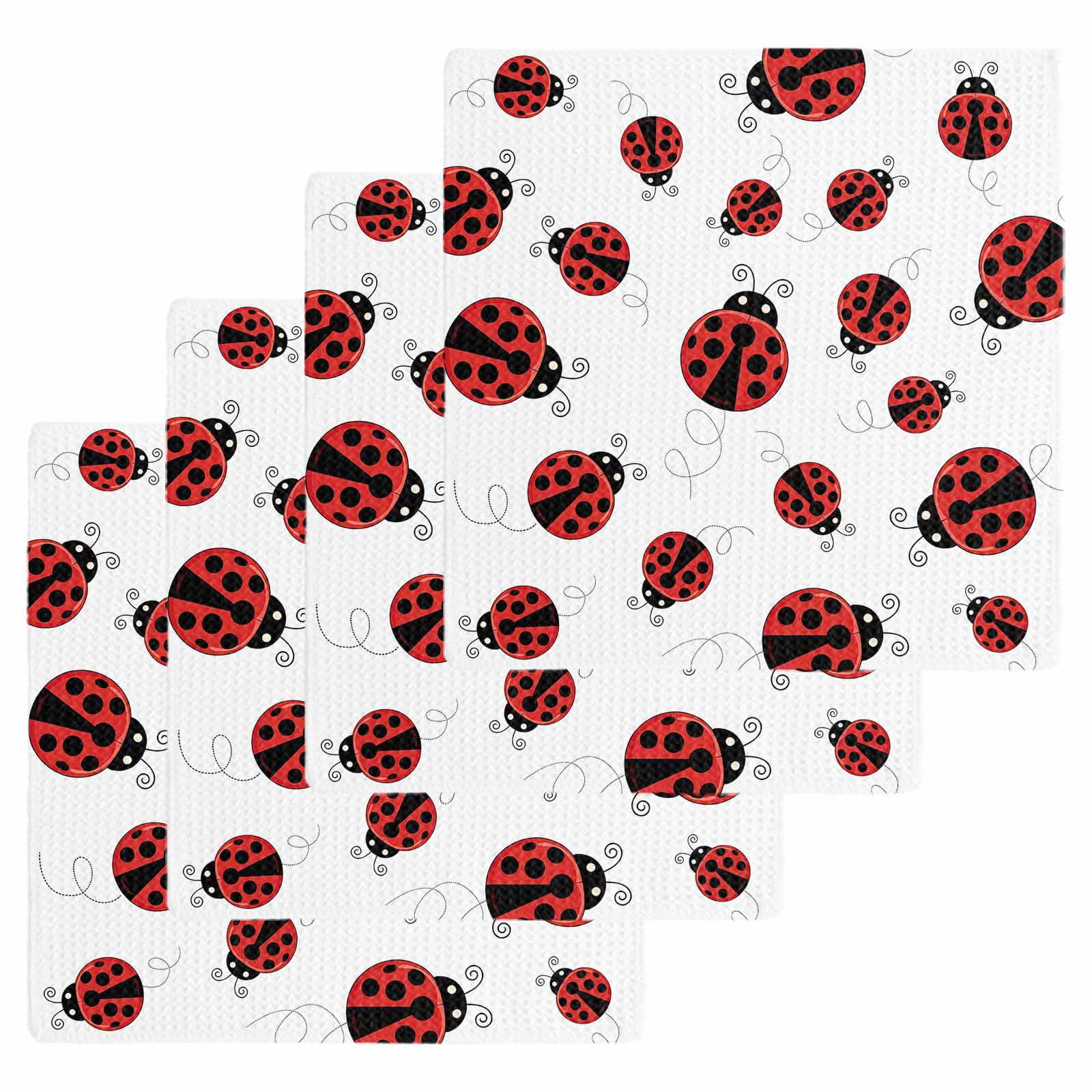 Cartoon Ladybug Kitchen Dish Towels for Drying Dishes Set of 4, Funny ...