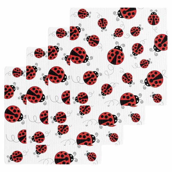 Cartoon Ladybug Kitchen Dish Towels for Drying Dishes Set of 4, Funny ...