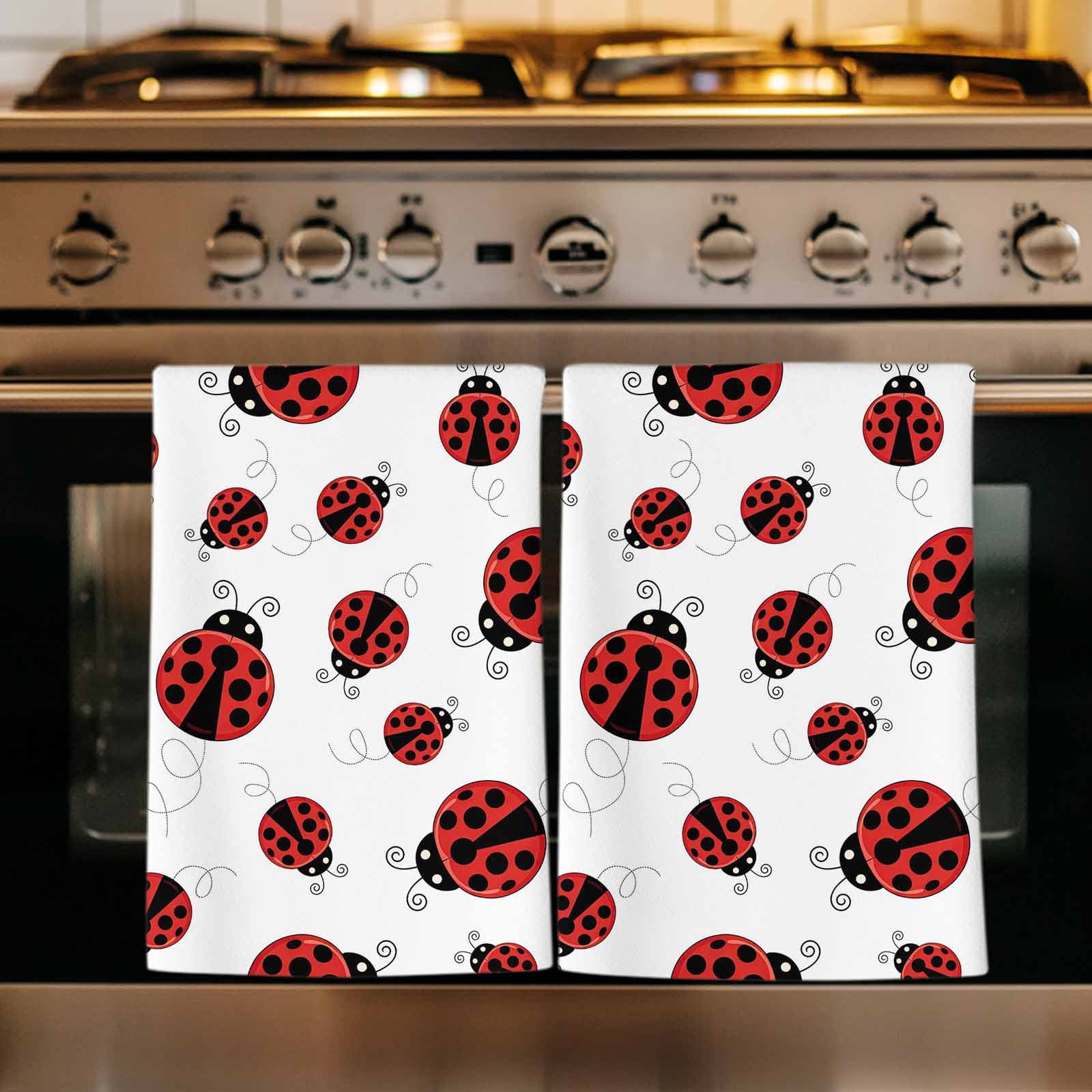 Cartoon Ladybug Kitchen Towels Set of 1, Funny Animals Dot Modern ...