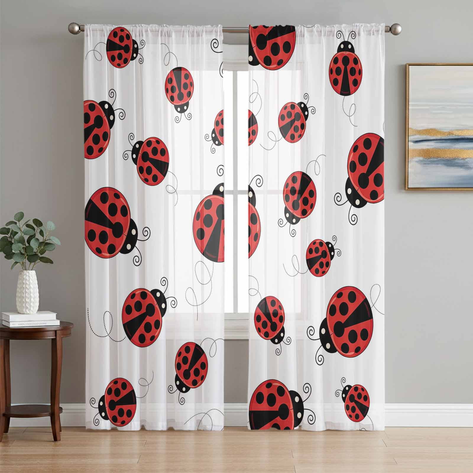 Cartoon Ladybug Semi Sheer Window Curtains 84 Inches Long, Funny ...