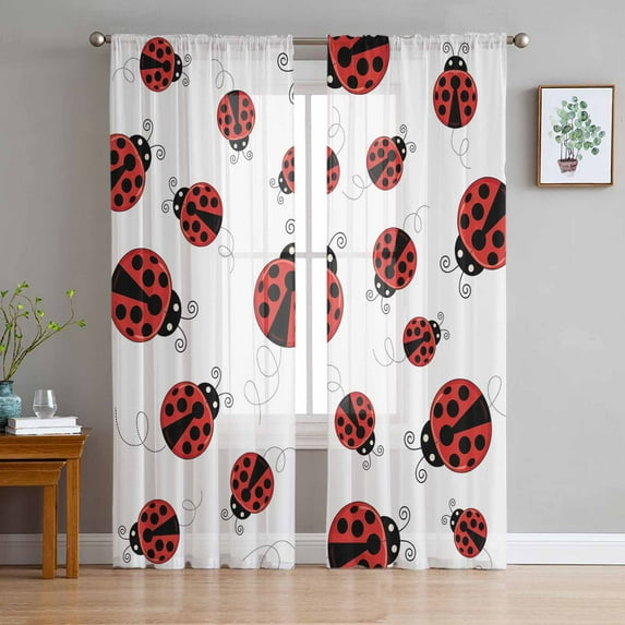 Cartoon Ladybug Sheer Curtains 72 Inches Long 2 Panels Set, Window ...