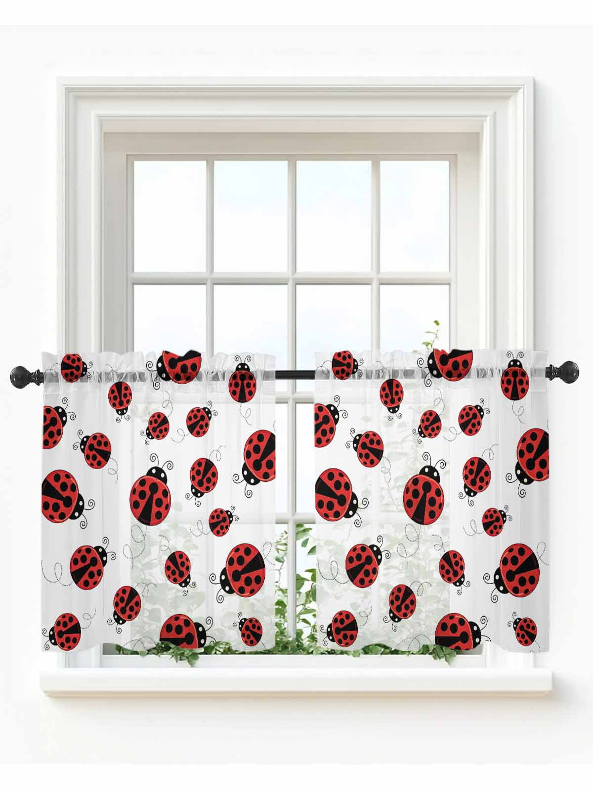 Cartoon Ladybug Tier Curtains 24 Inch Length,Sheer Curtains for Bedroom ...