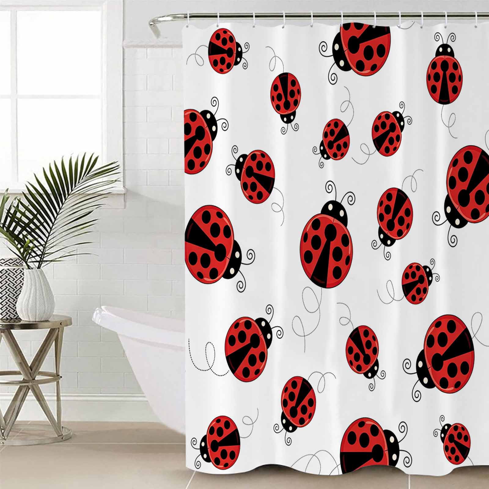 Cartoon Ladybug Waterproof Fabric Shower Curtain, Funny Animals Dot ...