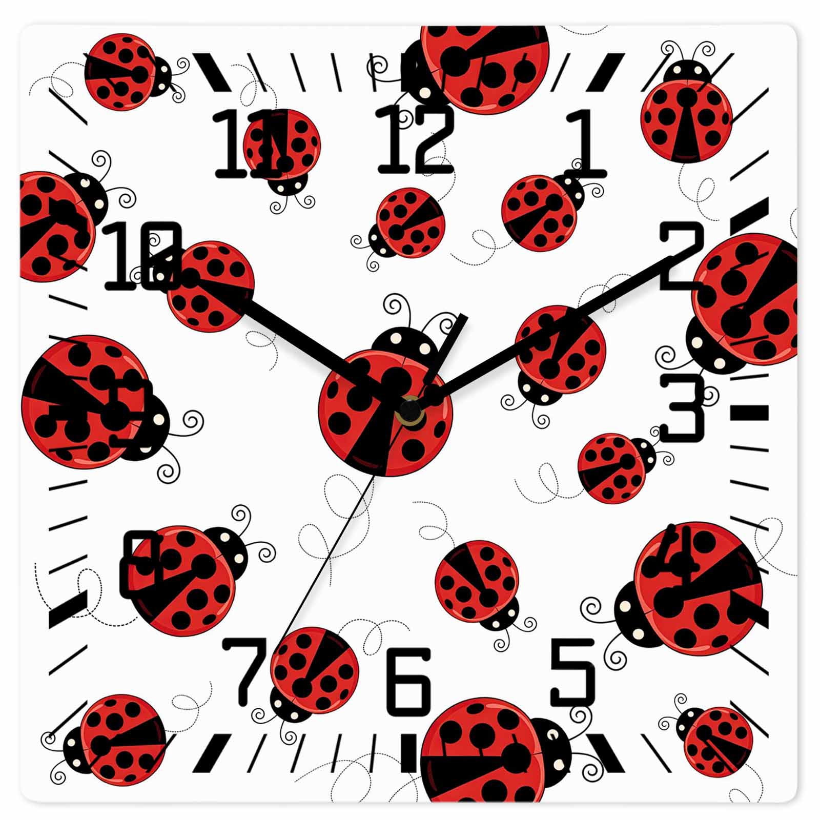 Cartoon Ladybug Wooden Wall Clock Silent Non Ticking, Funny Animals Dot ...