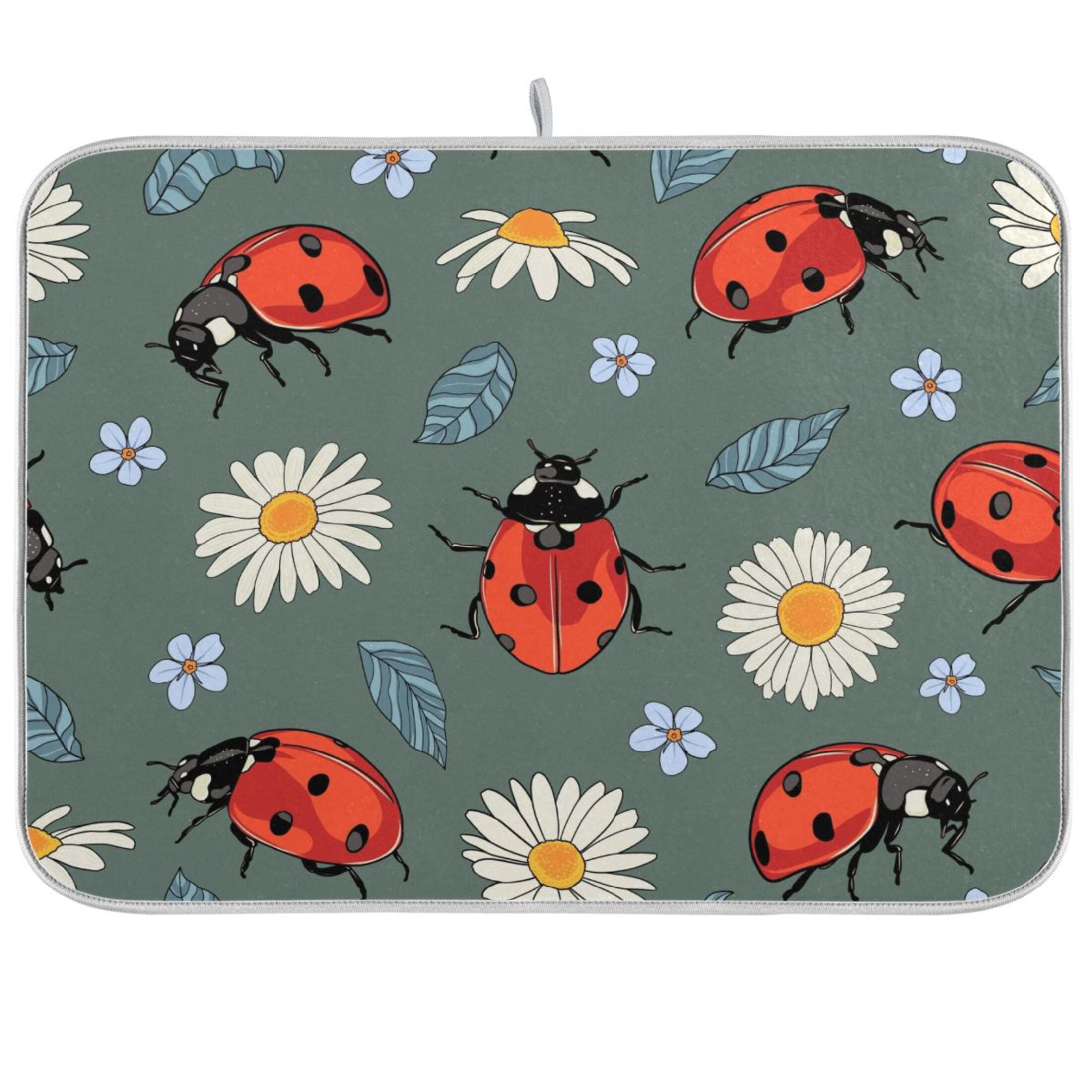 Cartoon Ladybugs and Daisy Flowers Dish Drying Mat Microfiber Kitchen ...