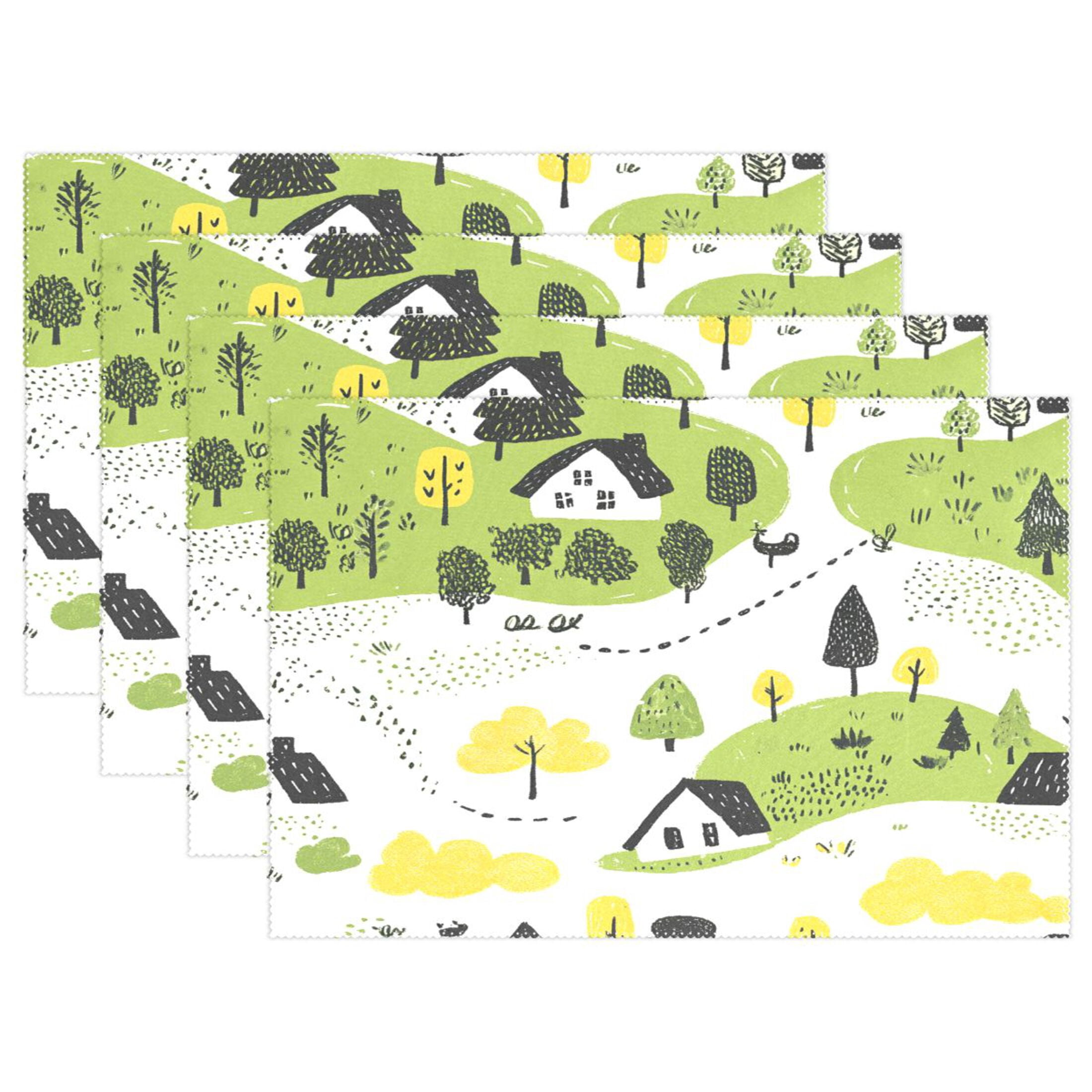 Cartoon Landscape Pattern 4-Piece 12x18in Heat-Proof Place Mats Set ...