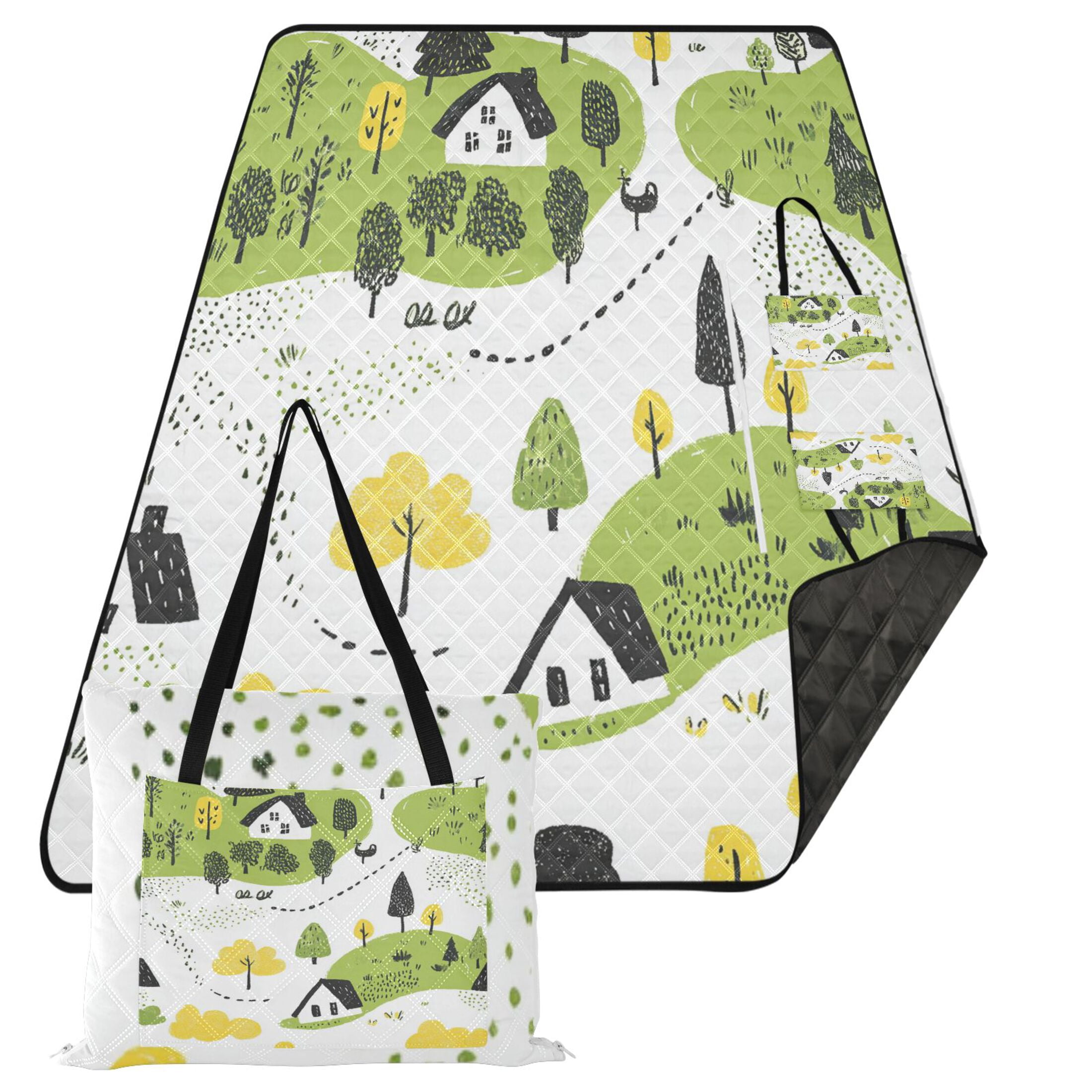 Cartoon Landscape Pattern 60x80in Waterproof Picnic Mat, Foldable ...