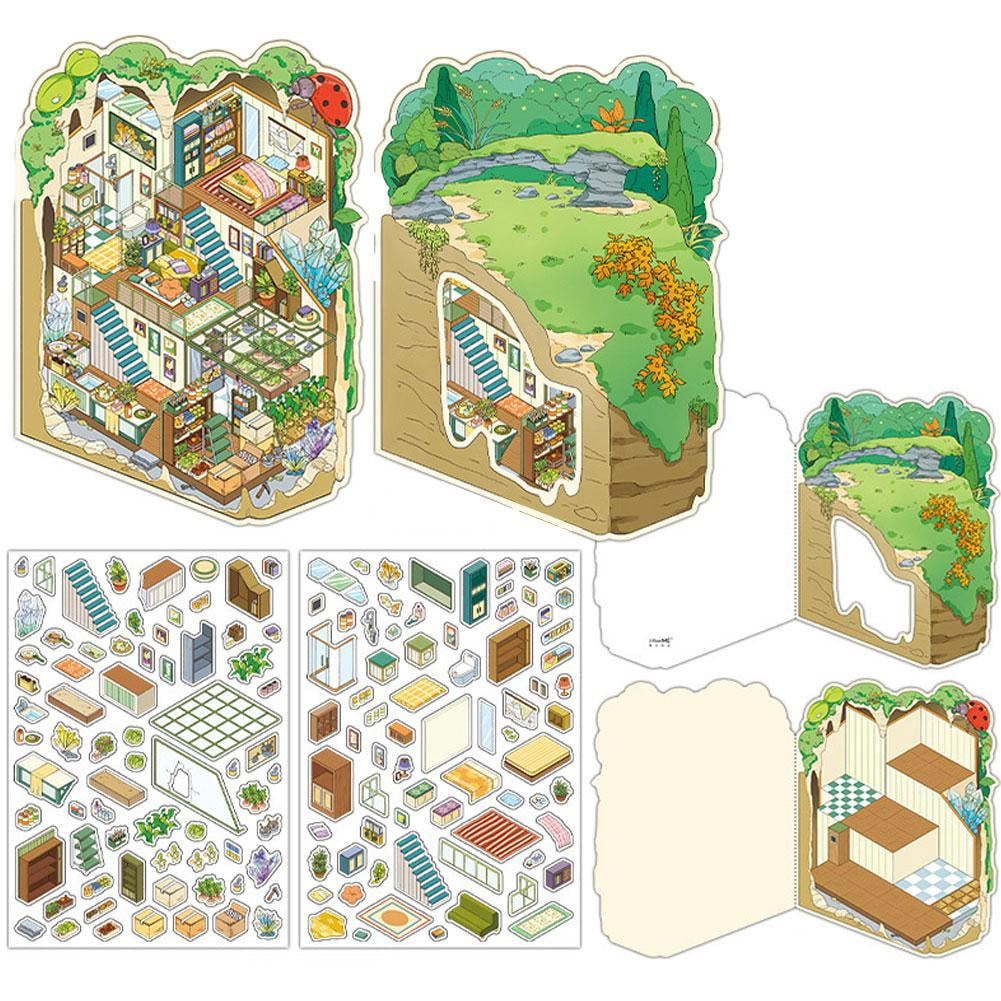 Cartoon Landscape Sticker Book 3D Pocket Cabin Scene Stickers Kids ...
