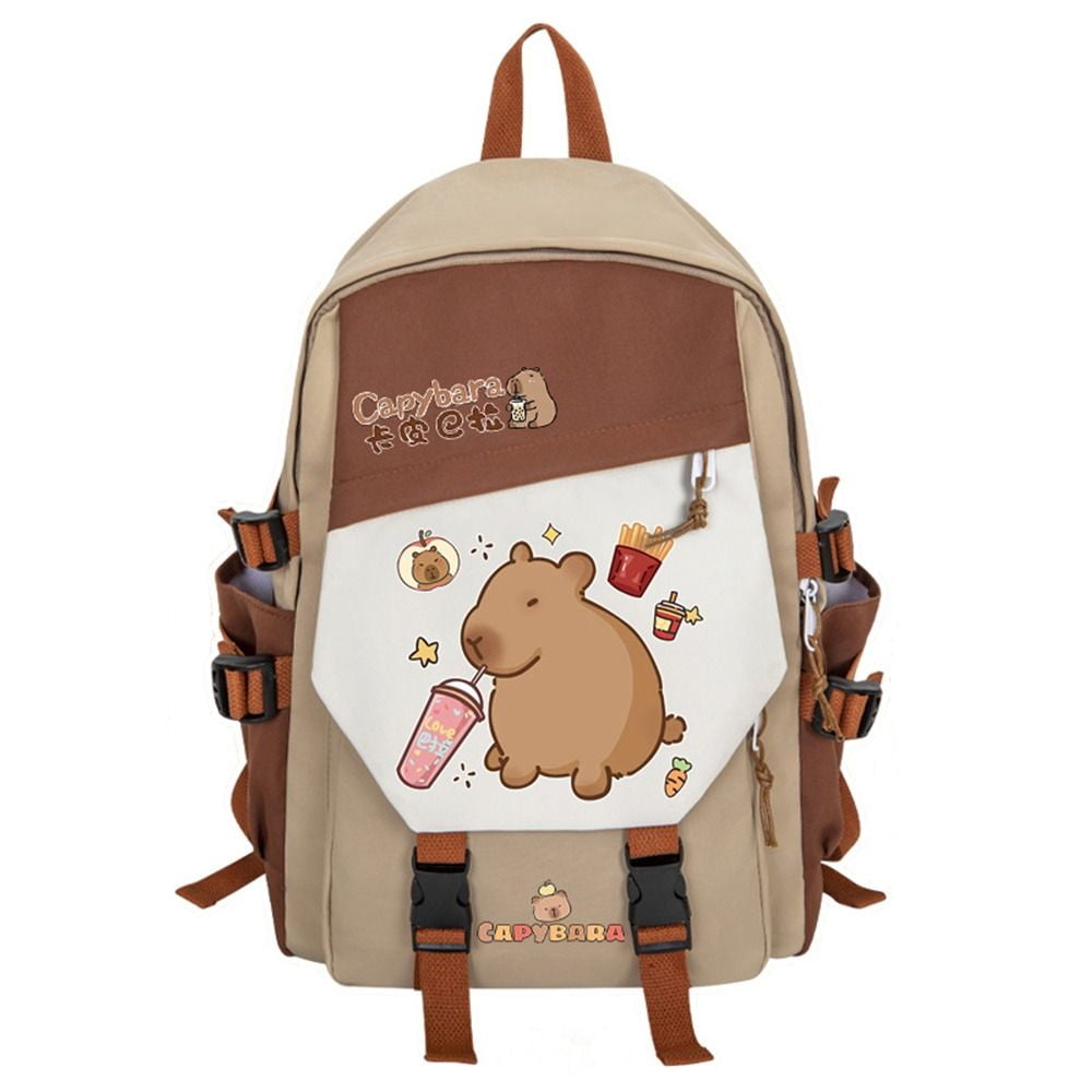 Cartoon Large Capacity Capybara Backpack Nylon Multi-layer School Backpack Multipurpose Stain ...
