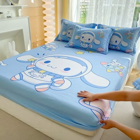 Cartoon Large Pattern KT Cinnamoroll Fitted Bed Sheet 3-piece set ...