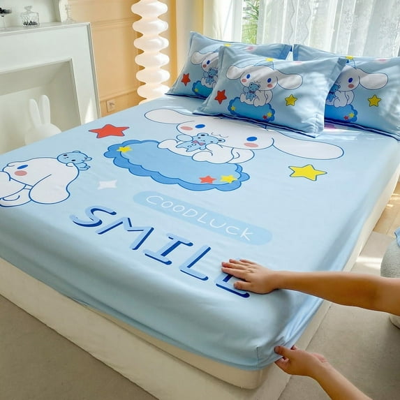 Cartoon Large Pattern KT Cinnamoroll Fitted Bed Sheet 3-piece set ...